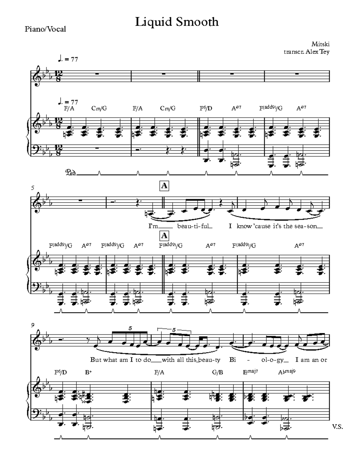 Liquid Smooth (Piano/Vocal) - Mitski Transcription by Alex Tey - Studocu