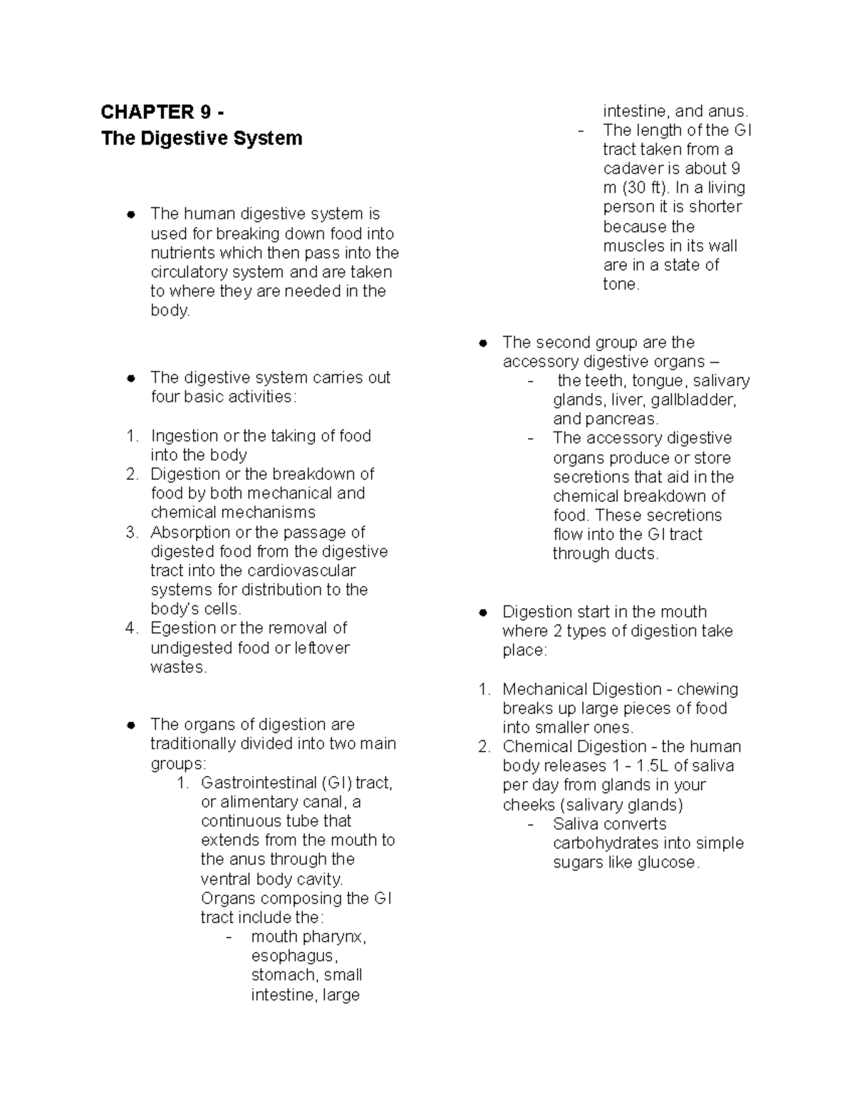 Zoology Transes Finals - CHAPTER 9 - The Digestive System The human ...