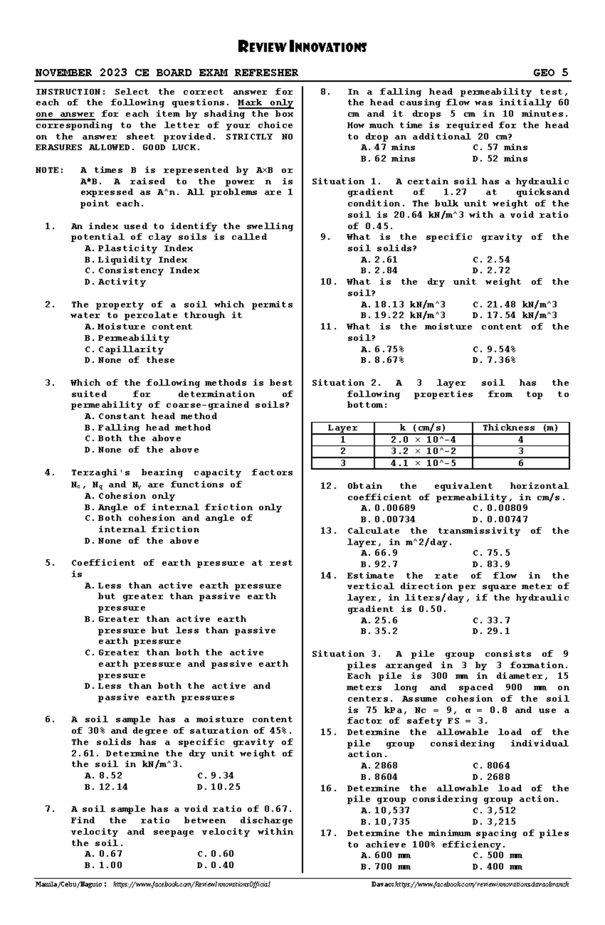 Geo 4 - Practice Problems for November 2023 CE Board Exam - Studocu