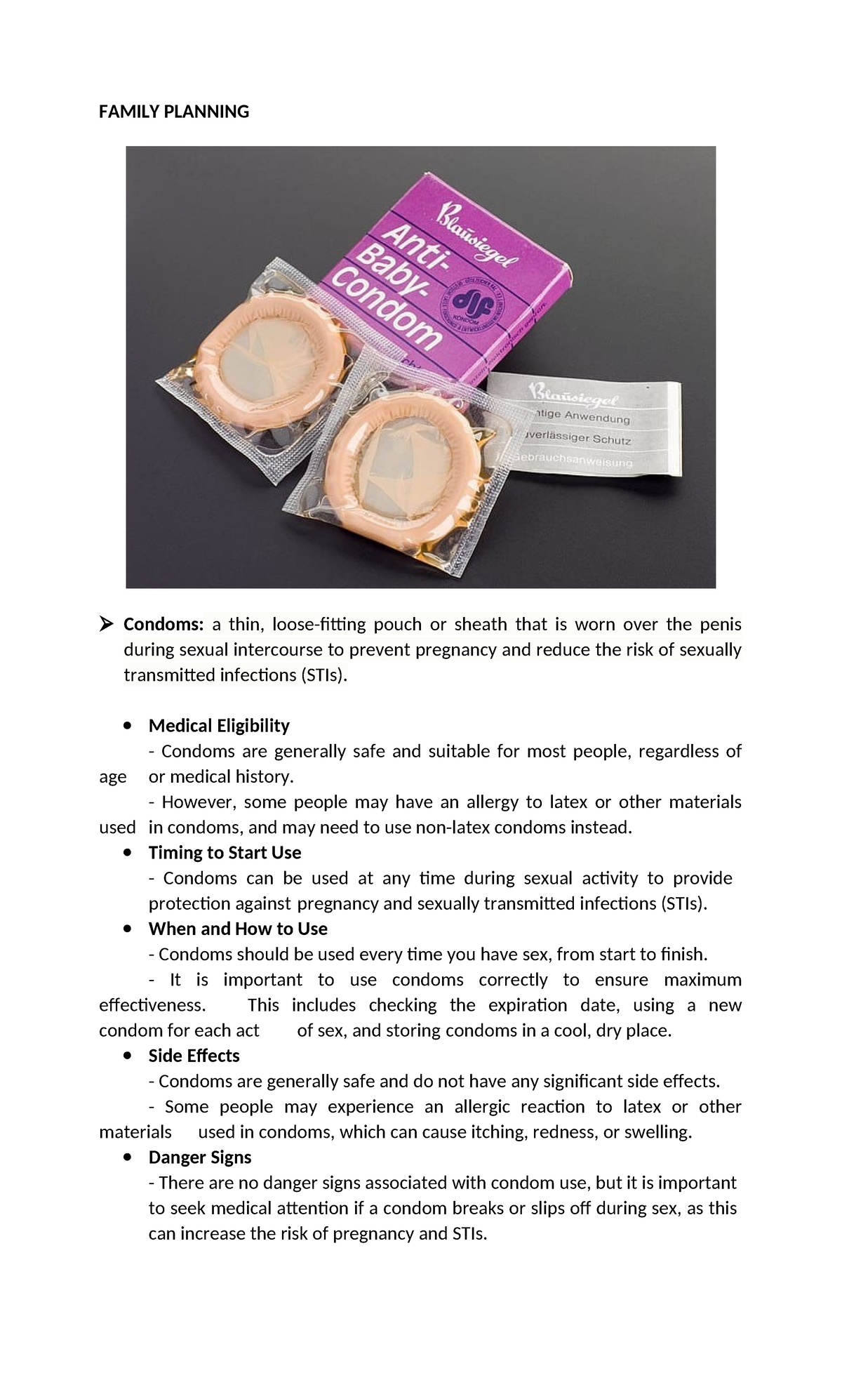 Family Planning: Overview of Contraceptive Methods and Their Use - Studocu