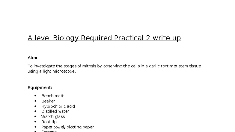 A Level Biology Required Practical 2: Mitosis Investigation Write-Up ...