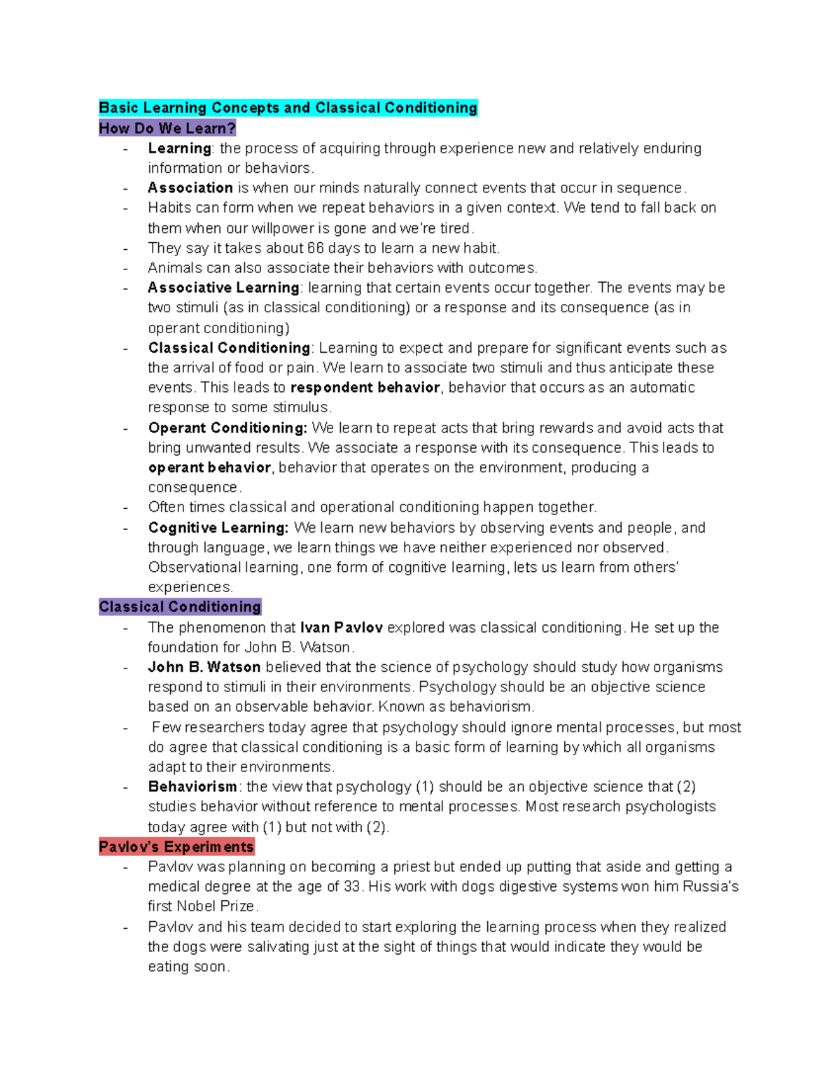 Chapter 7: Learning Concepts & Classical Conditioning in Psychology - Studocu