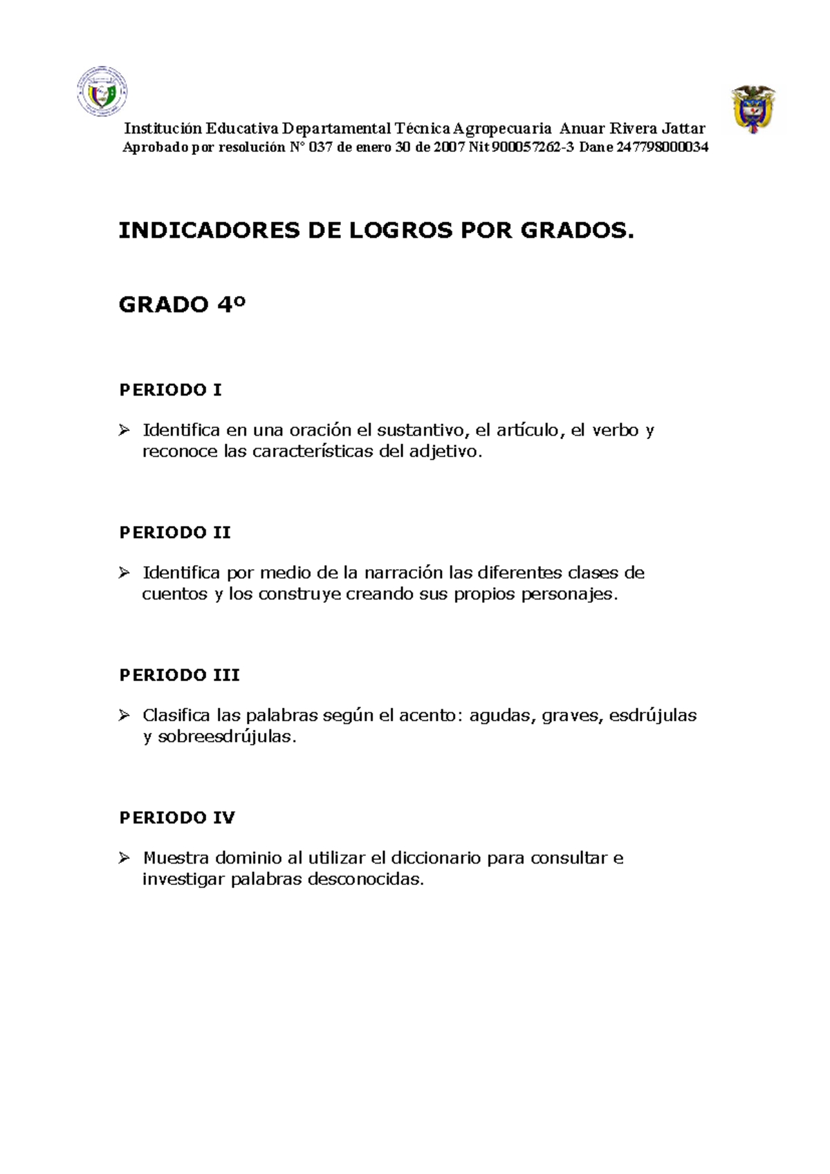 Indicadores de Logros - Grados 4º y 5º - Anuar Rivera Jattar - Studocu