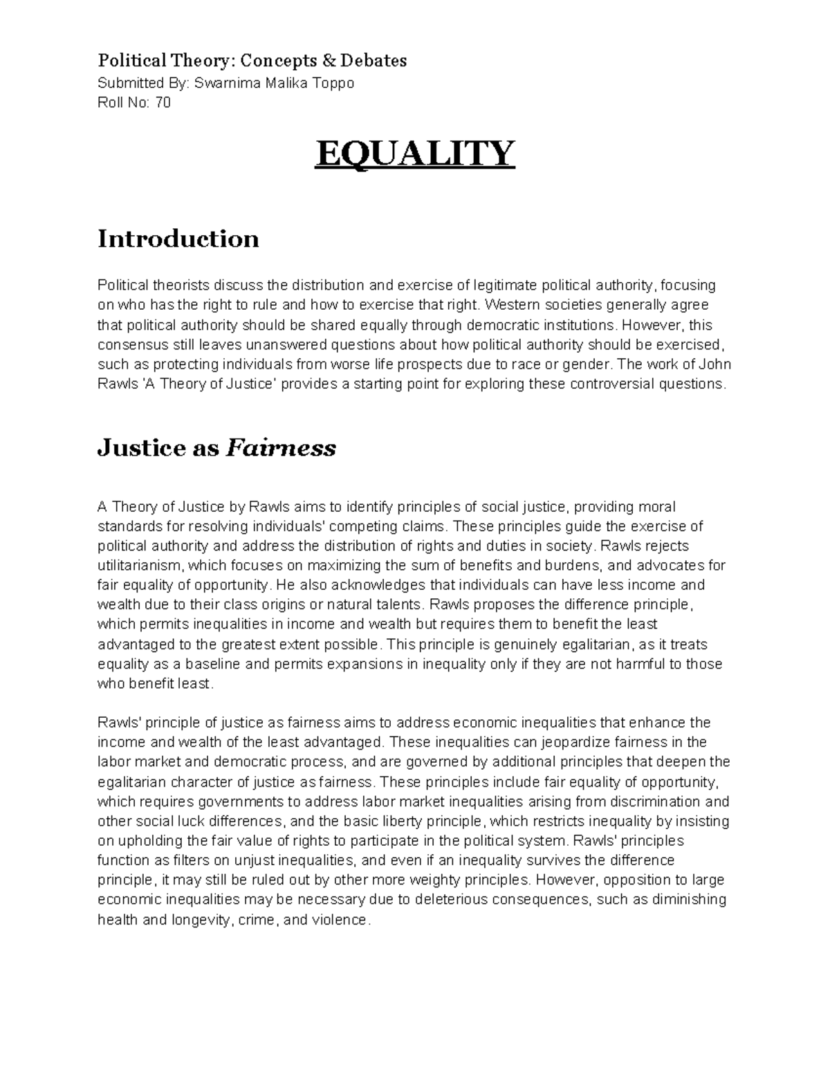 Political Theory: Exploring Equality in Justice and Political Authority ...