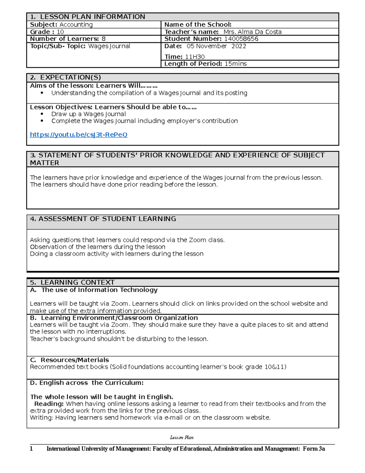 Lesson Plan Template for IUM Accounting Grade 10 - 1. LESSON PLAN ...
