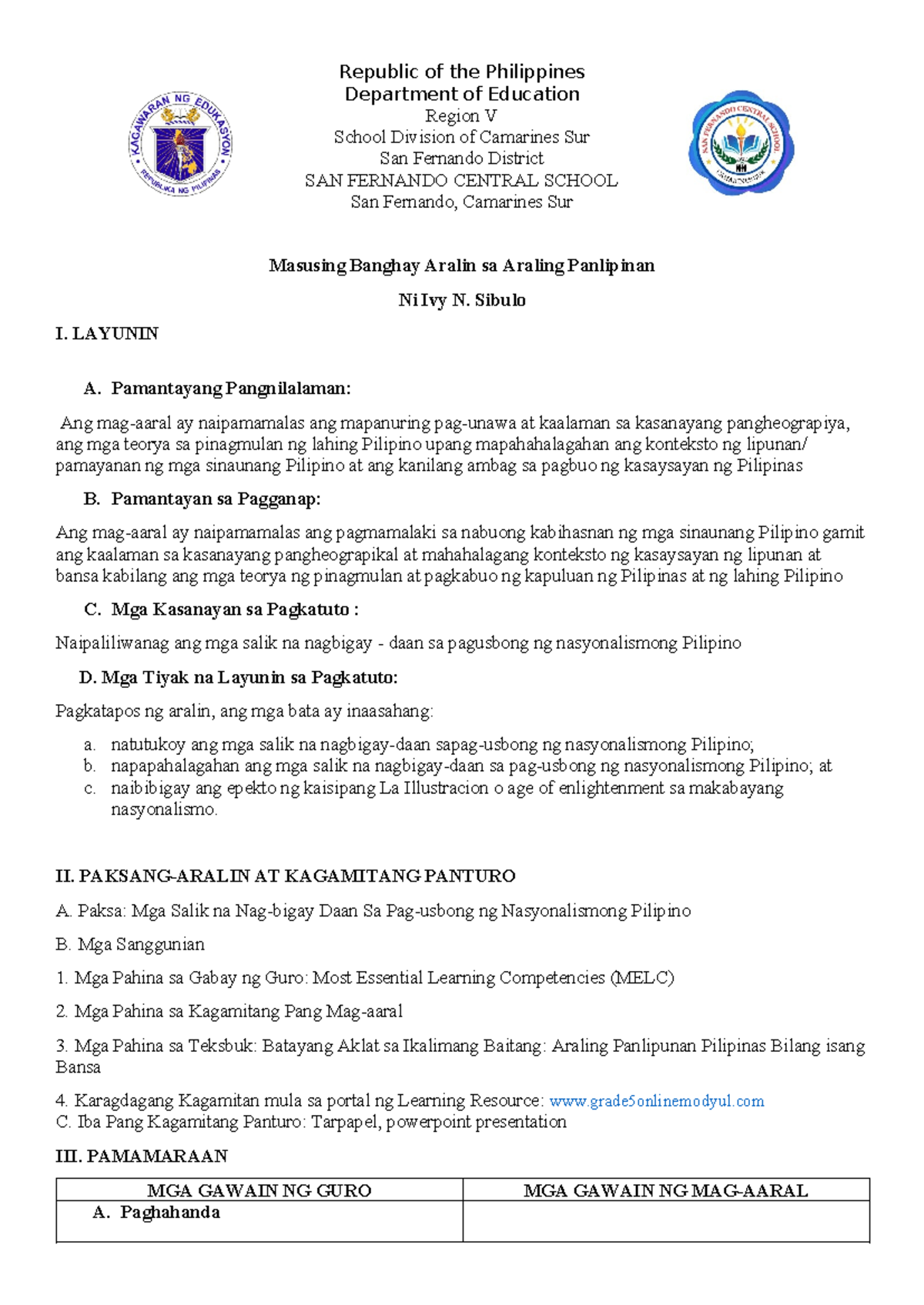 AP 5 - Lesson Plan on Factors Leading to Filipino Nationalism - Studocu