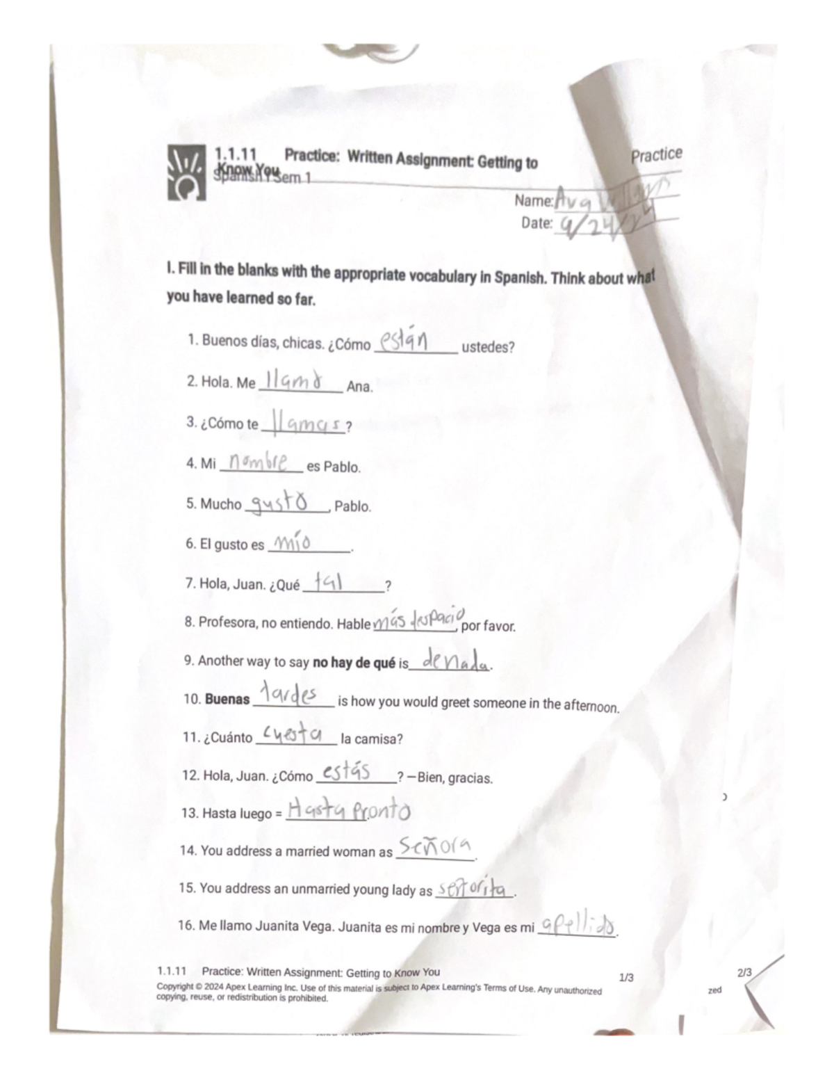Practice Written Assignment Getting to - 1.1 Know You Practice: Written ...