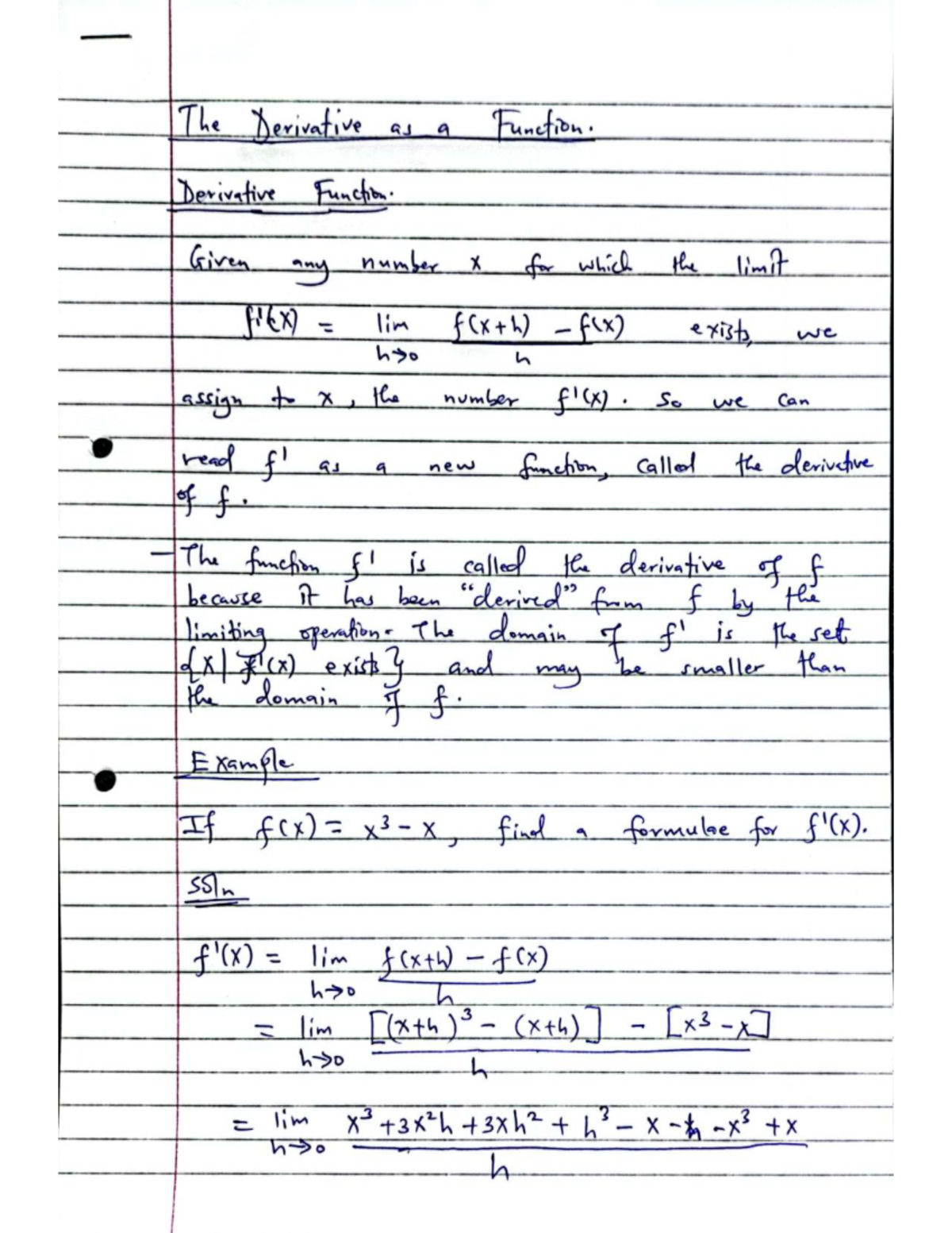 Calculus 1: Understanding the Derivative as a Function - Studocu