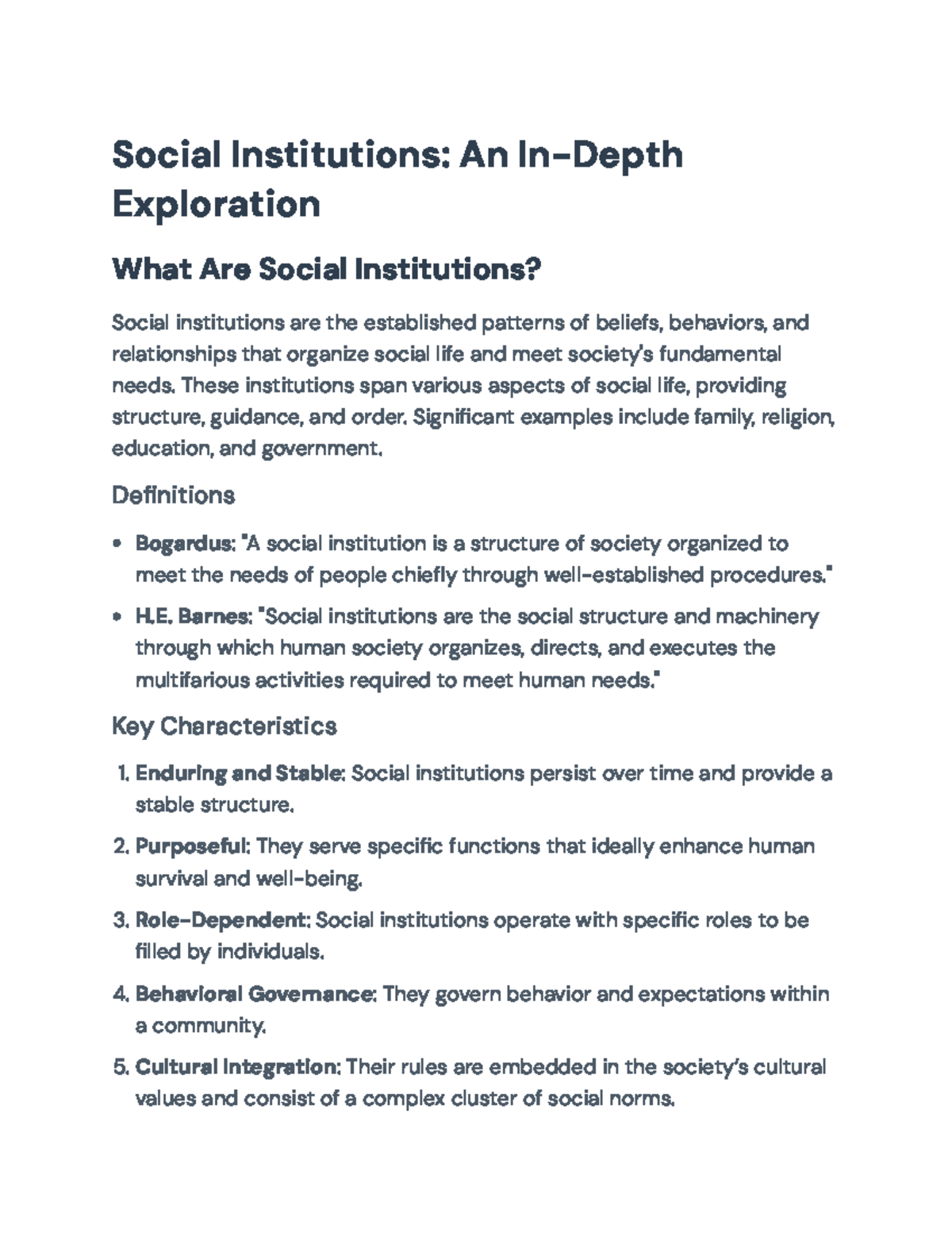 Exploring Social Institutions: Functions and Characteristics Overview ...