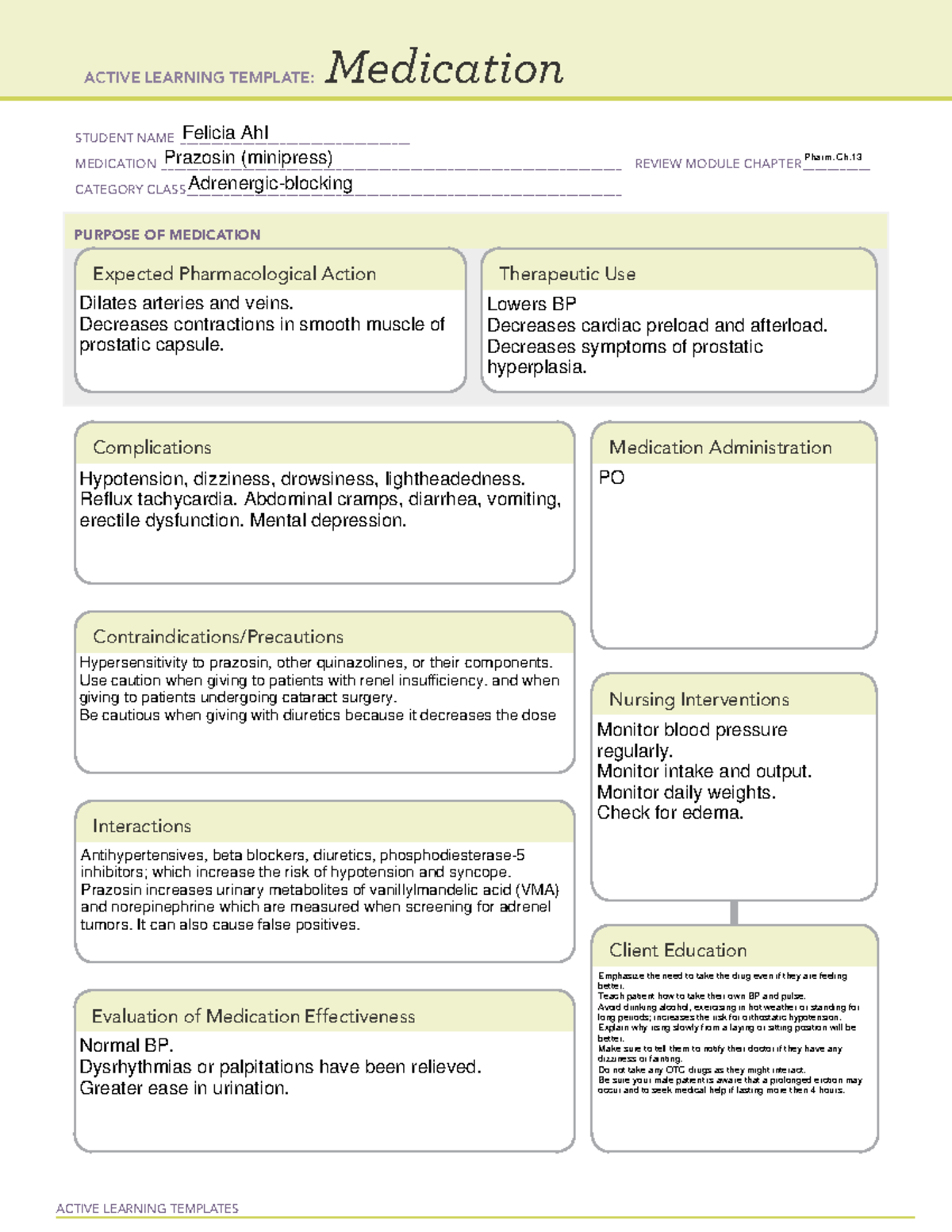 Prazosin (minipress) - drug card - ACTIVE LEARNING TEMPLATES Medication ...