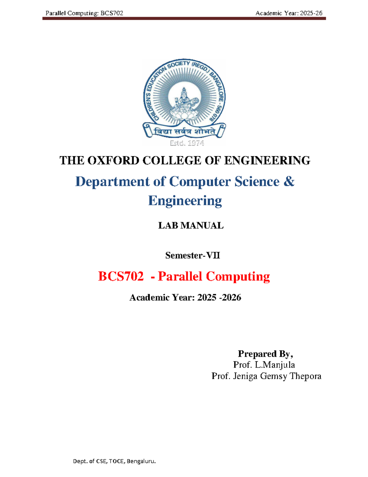 BCS702 Parallel Computing Lab Manual: Experiments & Applications - Studocu