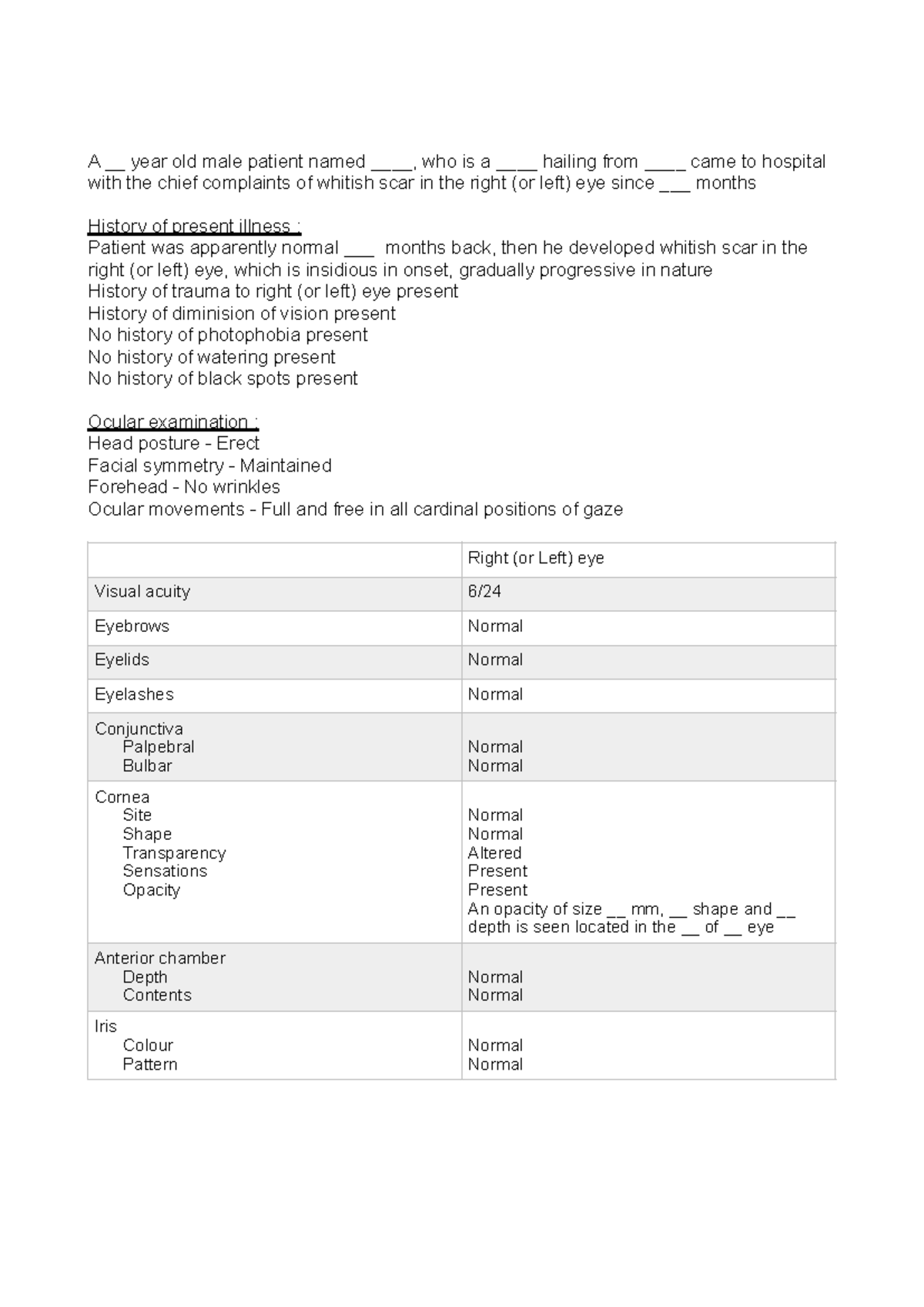 Corneal Opacity Case Study - Patient Analysis and Findings - Studocu