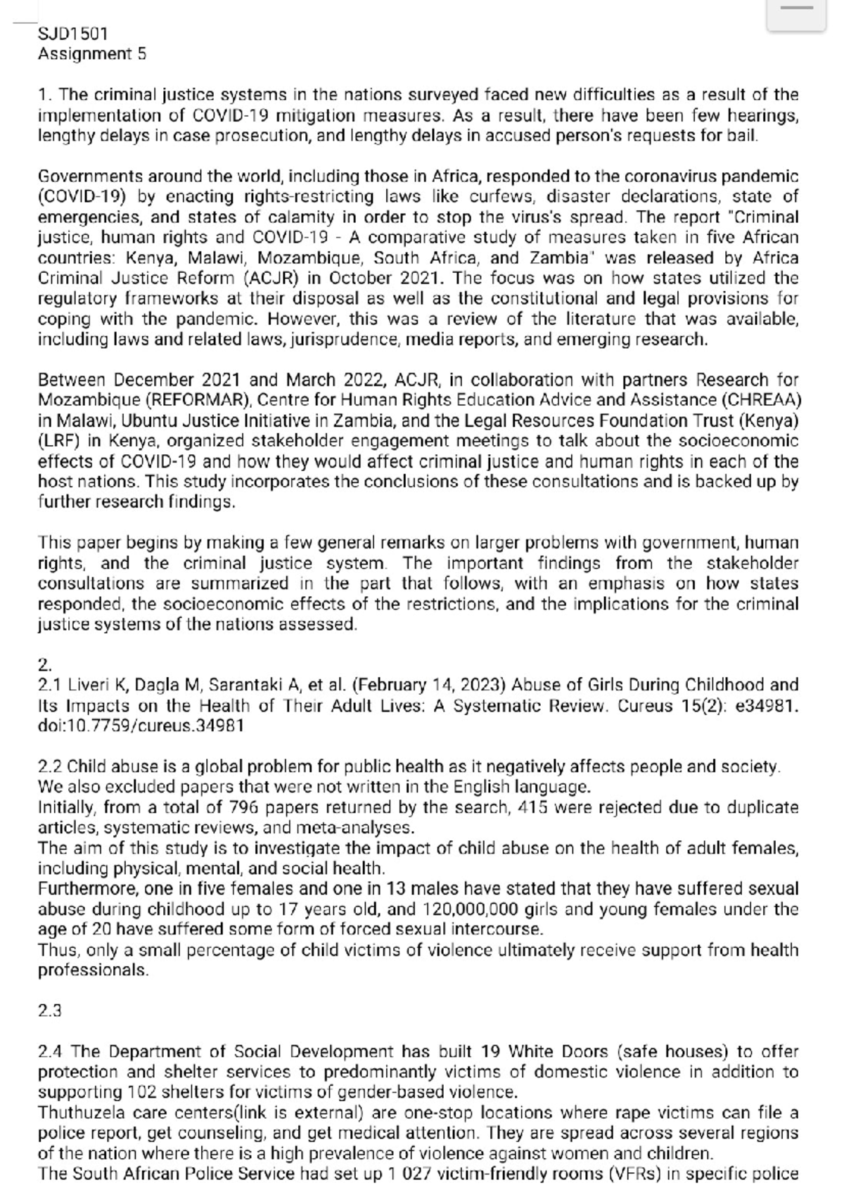 SJD1501 Assignment 5 Overview and Guidelines - Studocu