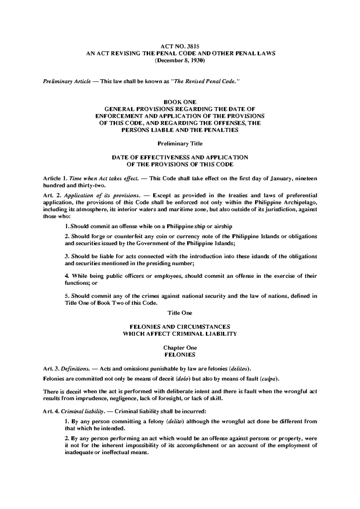 Criminal Law 1 - The Revised Penal Code: Overview & Implications - Studocu