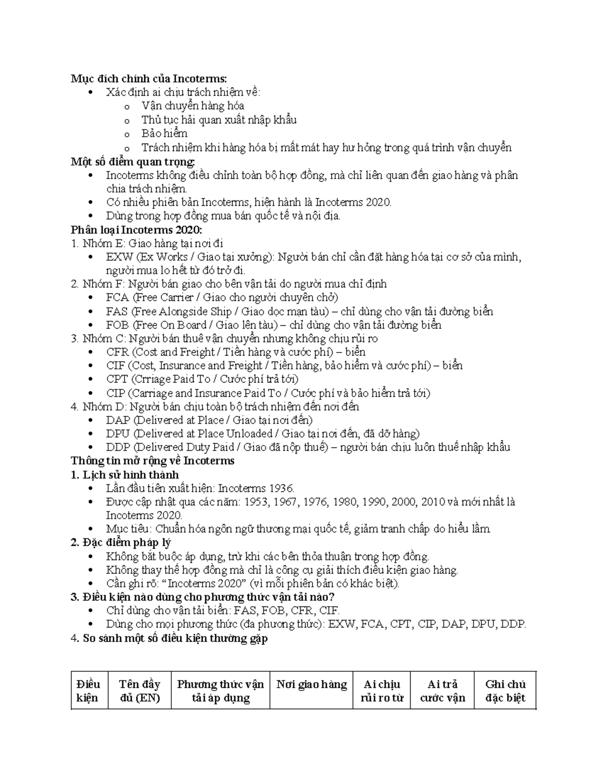 Mục đích chính của Incoterms - Mục đích chính của Incoterms: Xác định ...