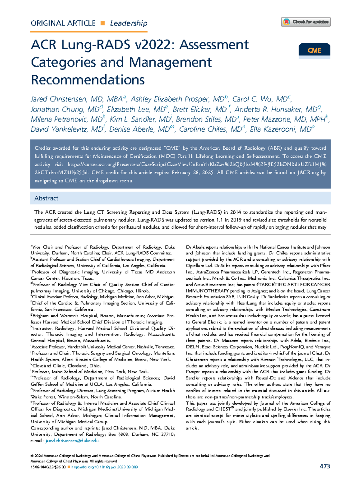 ACR v2022: Updates on Lung CT Screening and Nodule Management - Studocu
