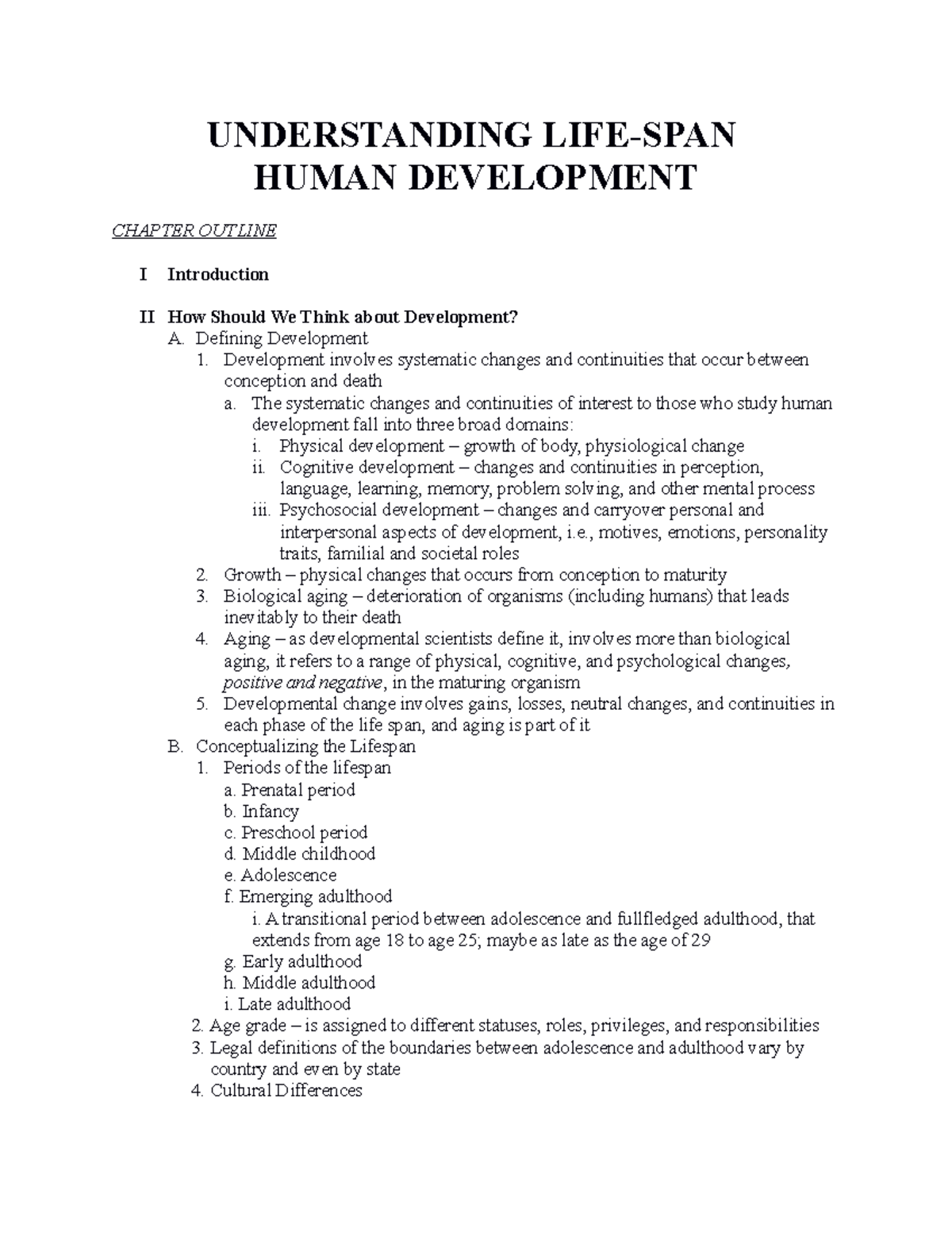 Chapter 1 outline - UNDERSTANDING LIFE-SPAN HUMAN DEVELOPMENT CHAPTER ...