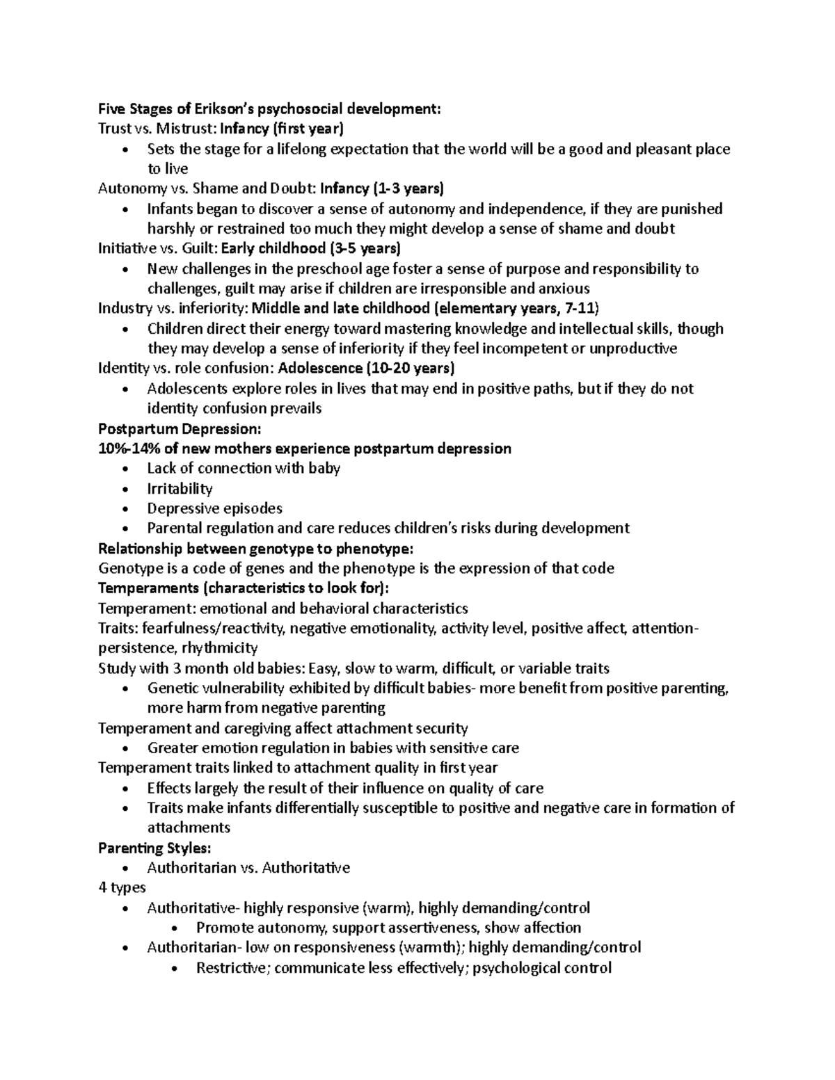Developmental Psychology: Erikson's Stages, Temperament, and Parenting ...