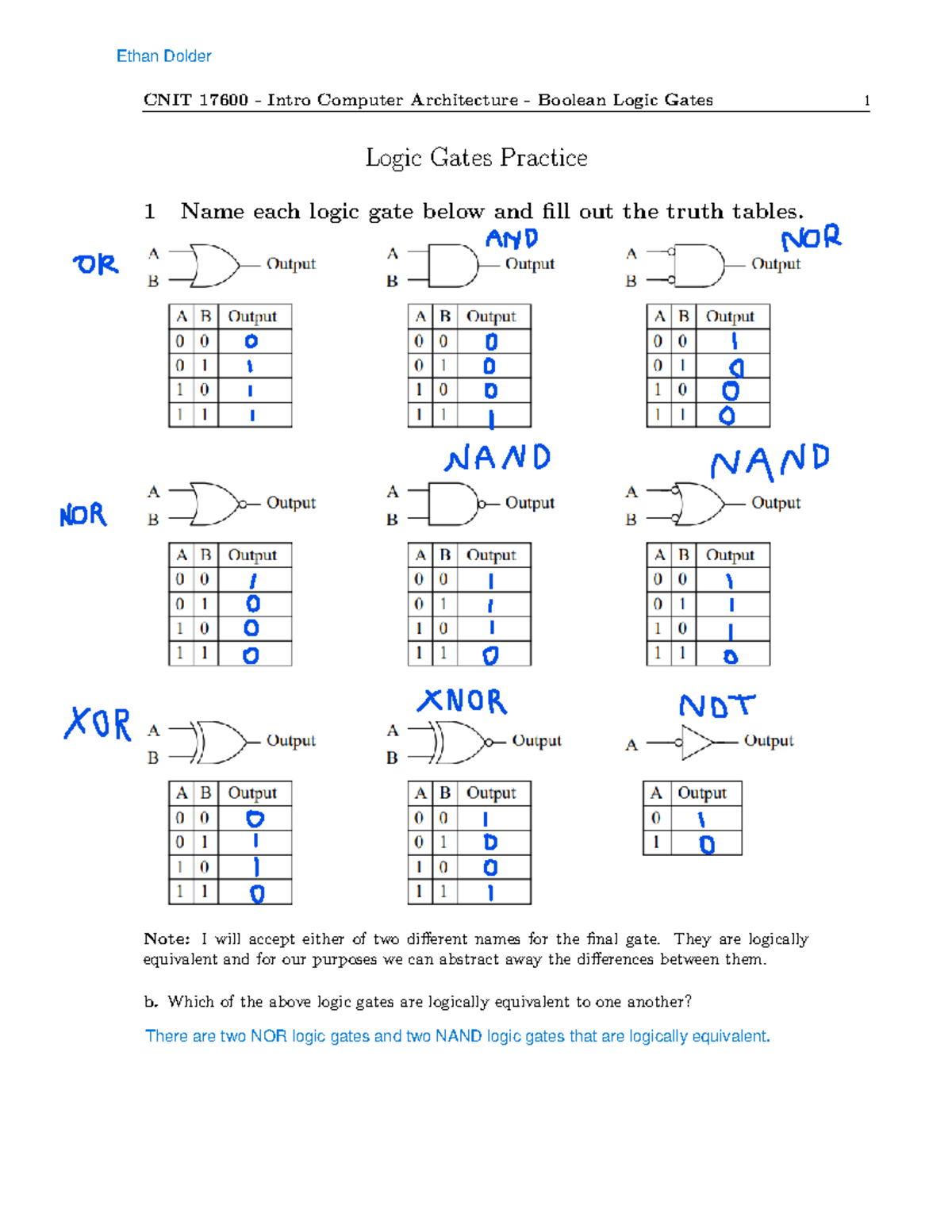 Boolean Exercise - CS 25000 - CNIT 17600 - Intro Computer Architecture ...