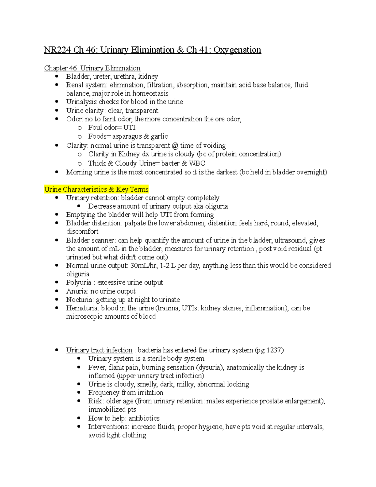 NR224 Week 5 Lecture Notes: Ch 41 & 46 Urinary Elimination ...