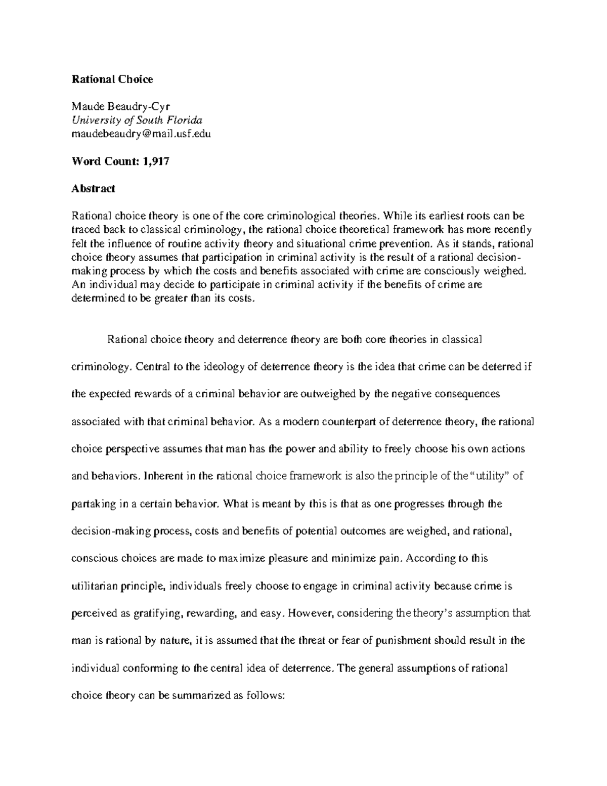 Rational Choice Theory: Insights and Implications for Criminology - Studocu