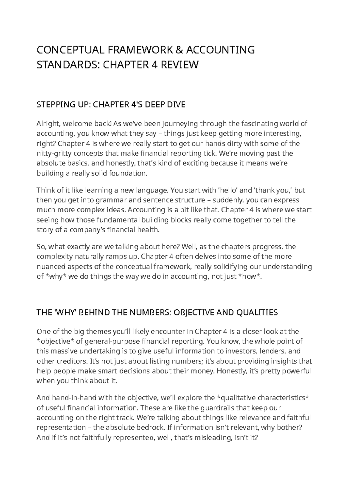 Chapter 4 Review Conceptual Framework Accounting Standards Studocu