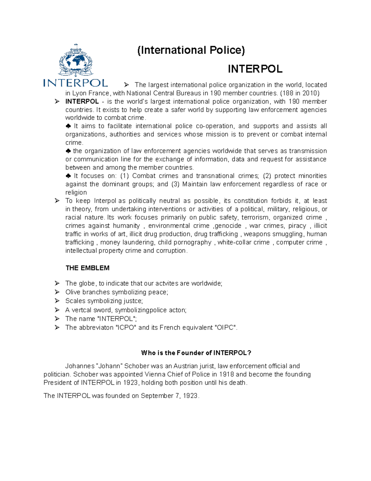 LEA 2 Midterm Notes - Review Well - (International Police) INTERPOL The ...