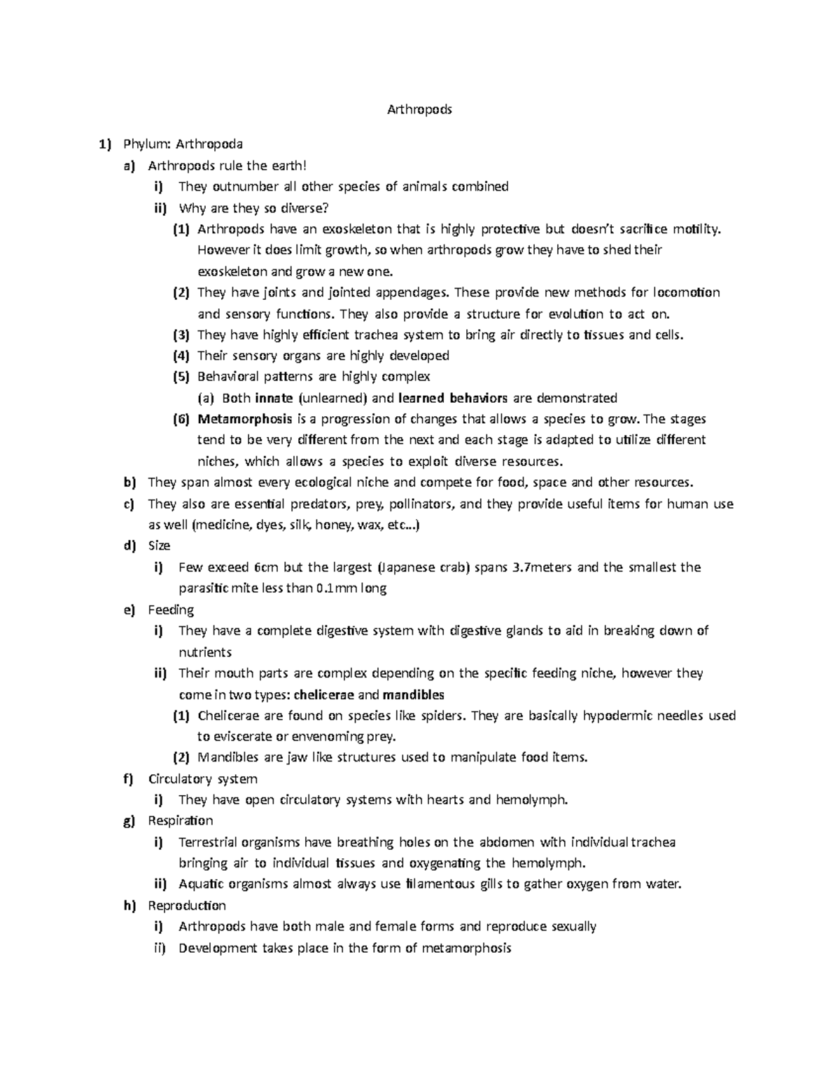 Arthropods: Comprehensive Zoology Lecture Notes for BIO101 Units 1-3 ...