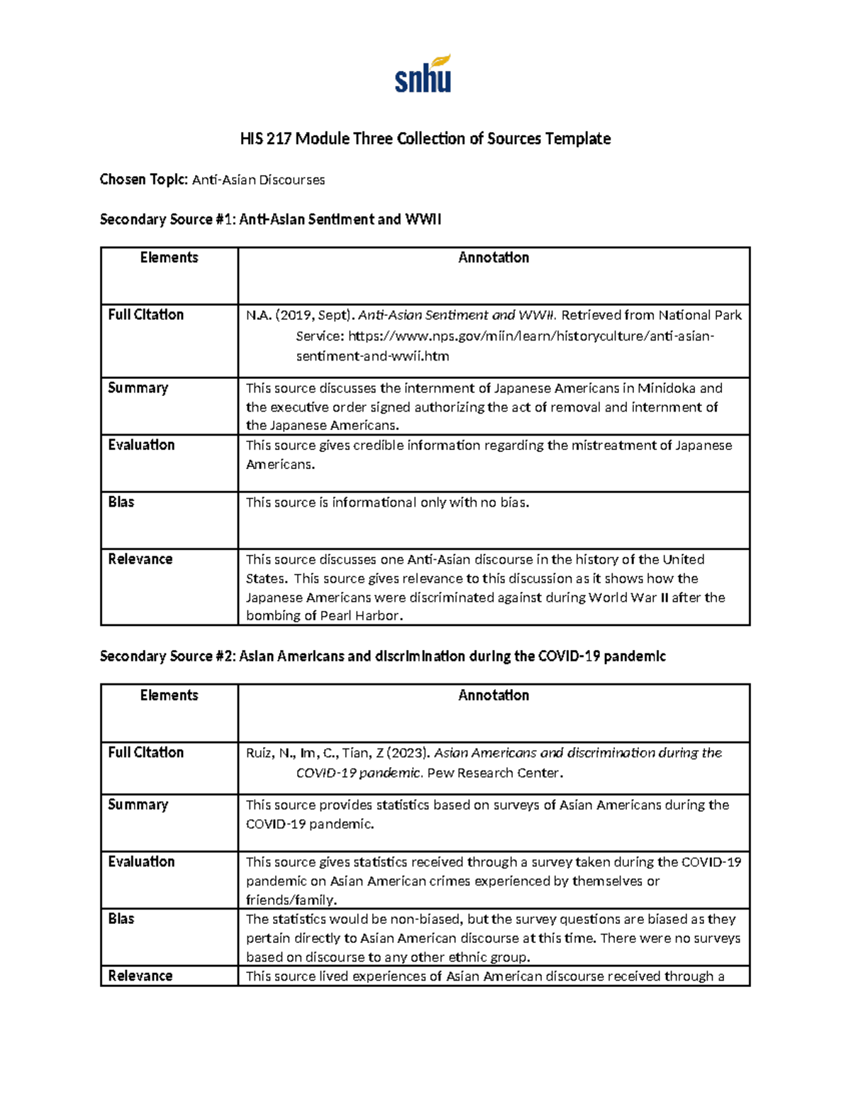 HIS 217 Module Three Collection of Sources Template - (2019, Sept ...