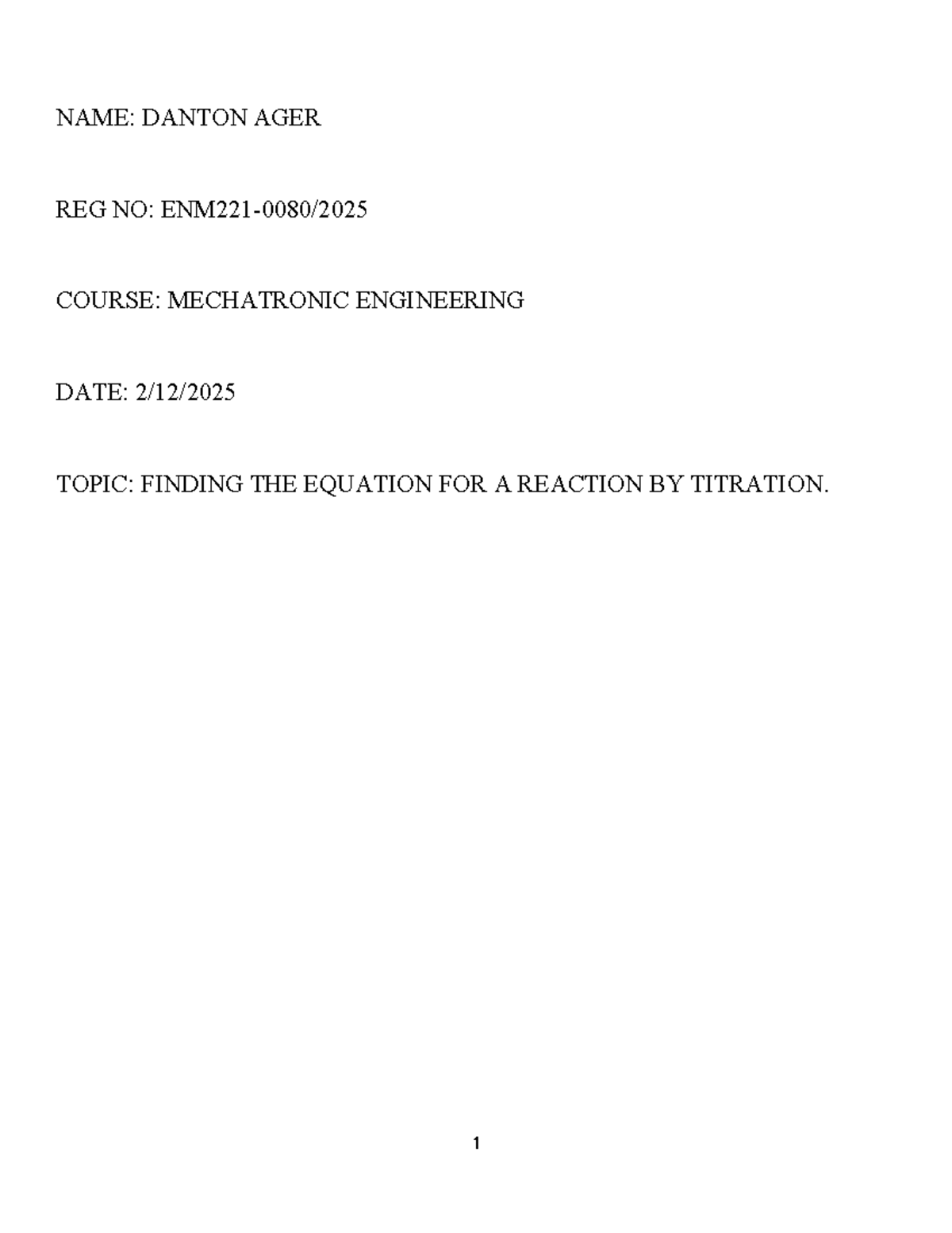 MECHATRONIC ENGINEERING: Finding the Reaction Equation via Titration ...