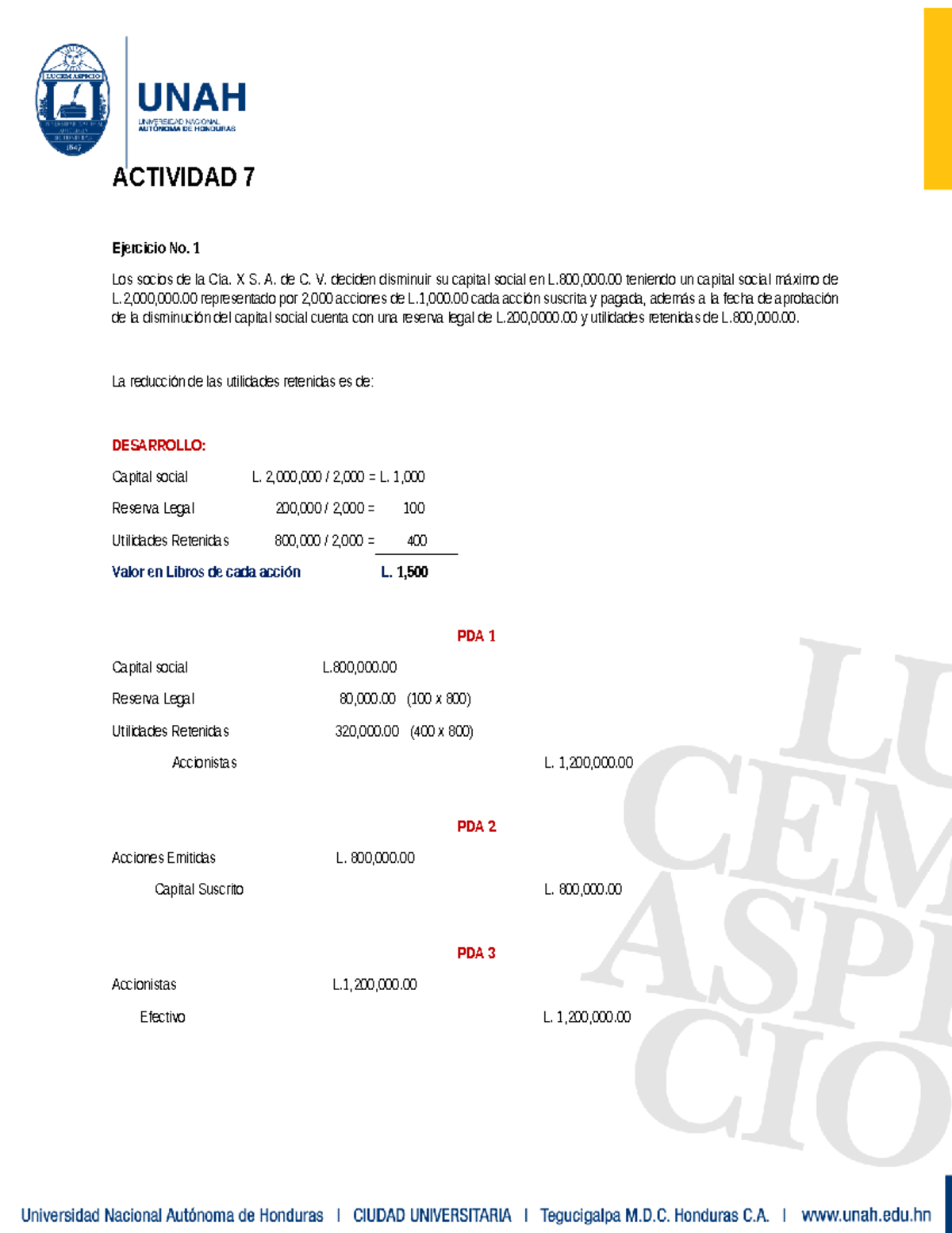 Actividad 7: Ejercicios sobre Capital Social y Reservas Legales - Studocu