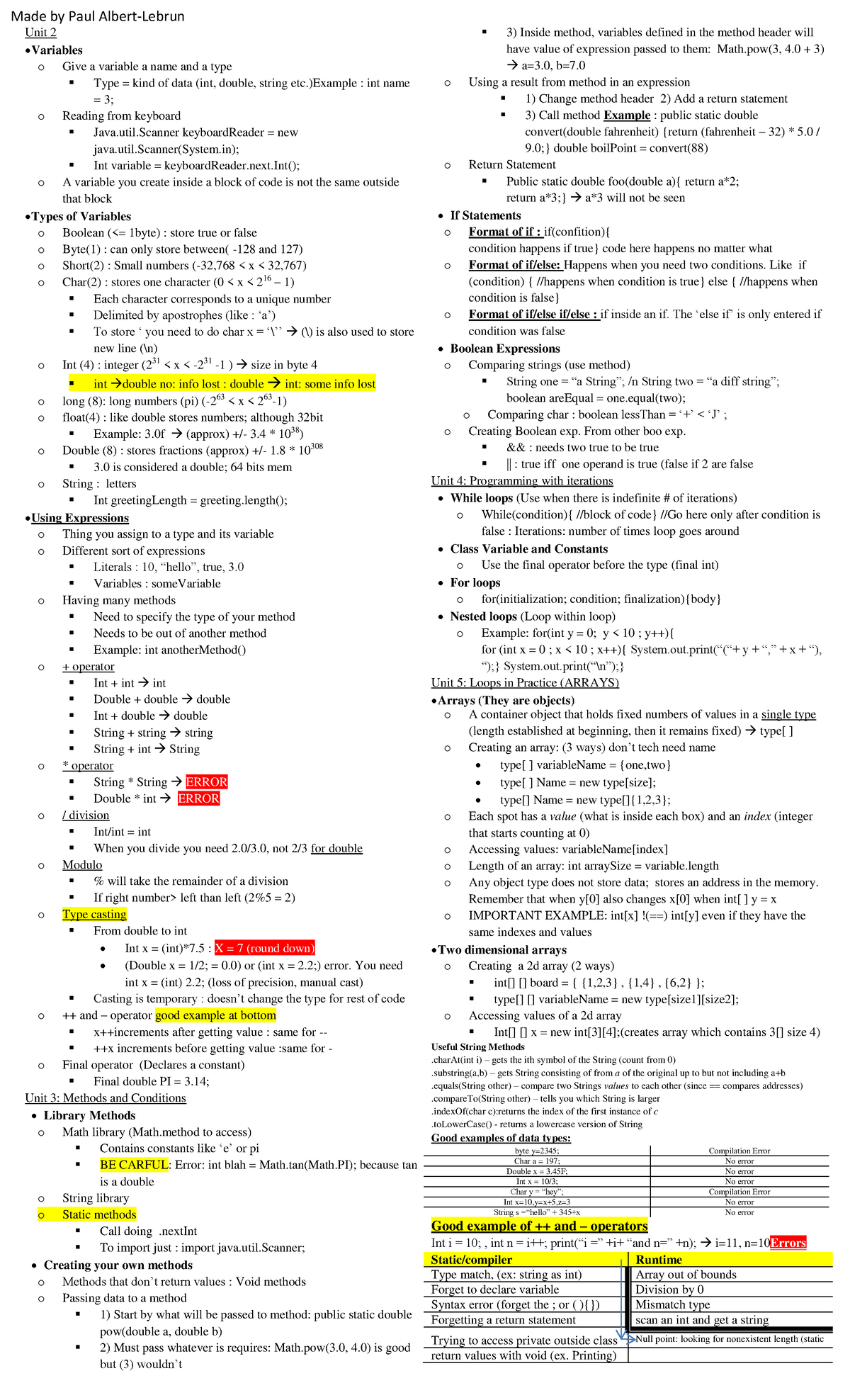 Crib sheet Final Exam - Practice/Exam - Unit 2 Variables o Give a ...