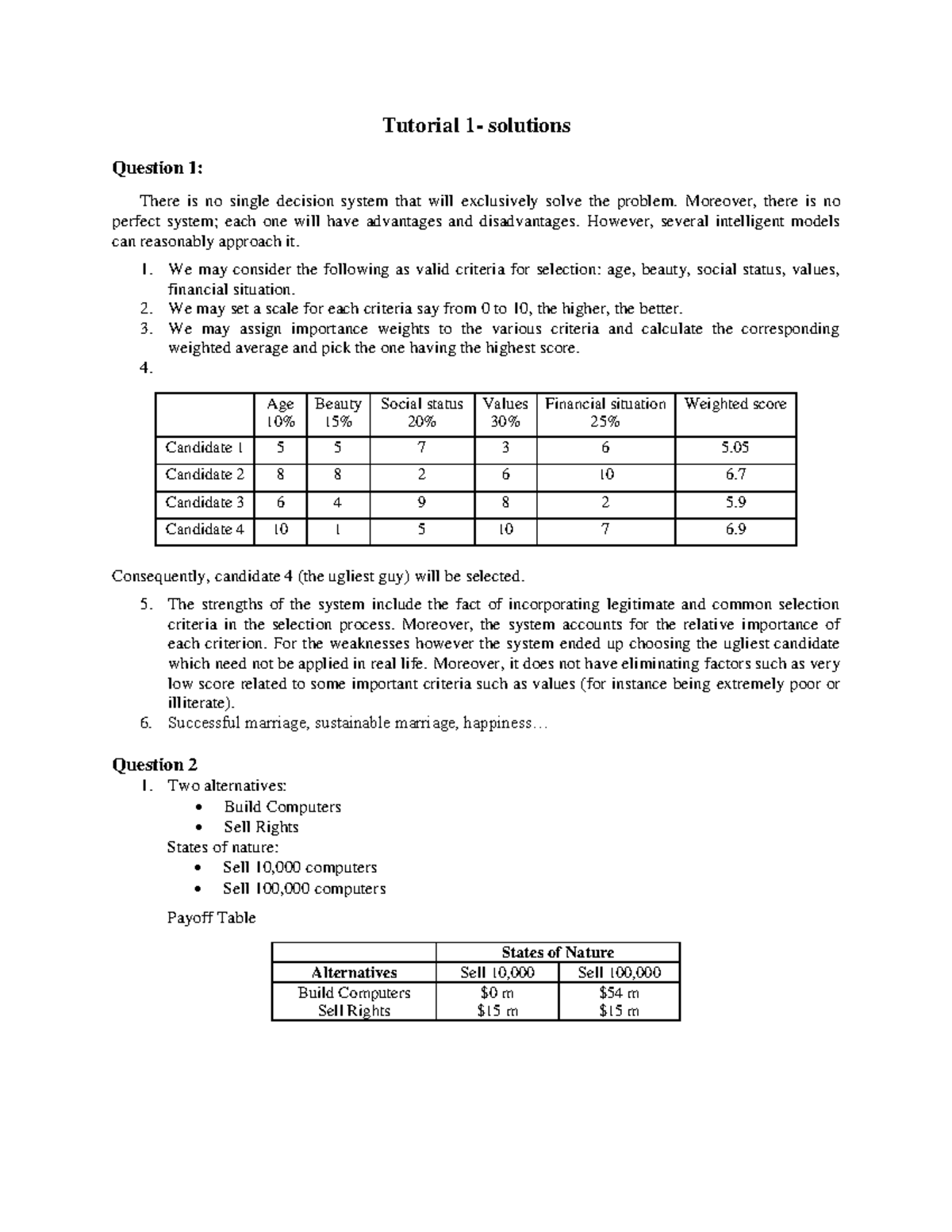 TUTORIAL 1: Problem Solving & Decision-Making Solutions - Studocu