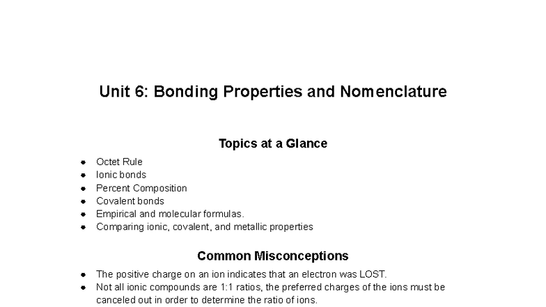 Unit 6 Review: Bonding Properties & Nomenclature Overview - Studocu