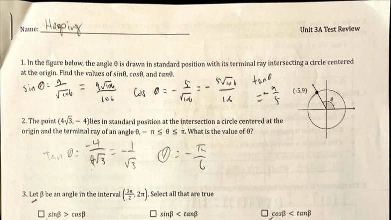 AP Precalculus Unit 3A Test Review Packet: Trigonometric Functions ...