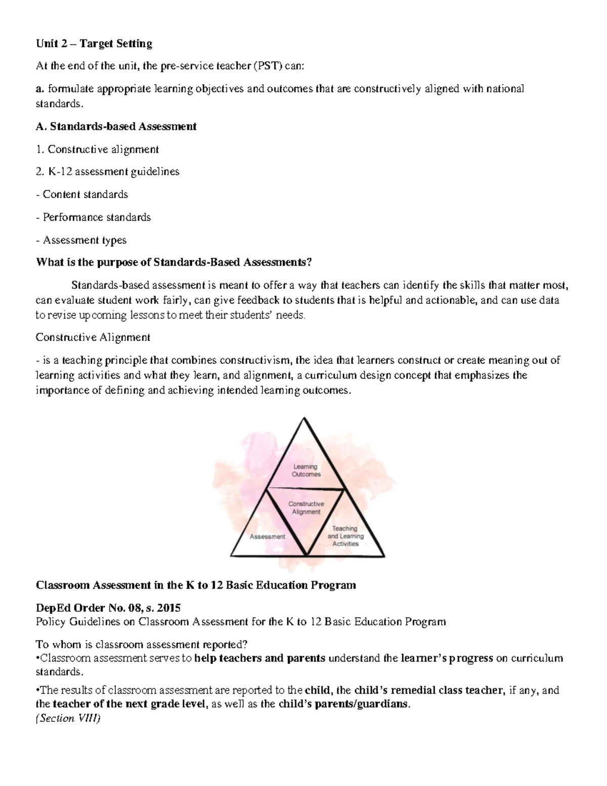 Lecture 2: Target Setting & Standards-Based Assessment Overview - Studocu