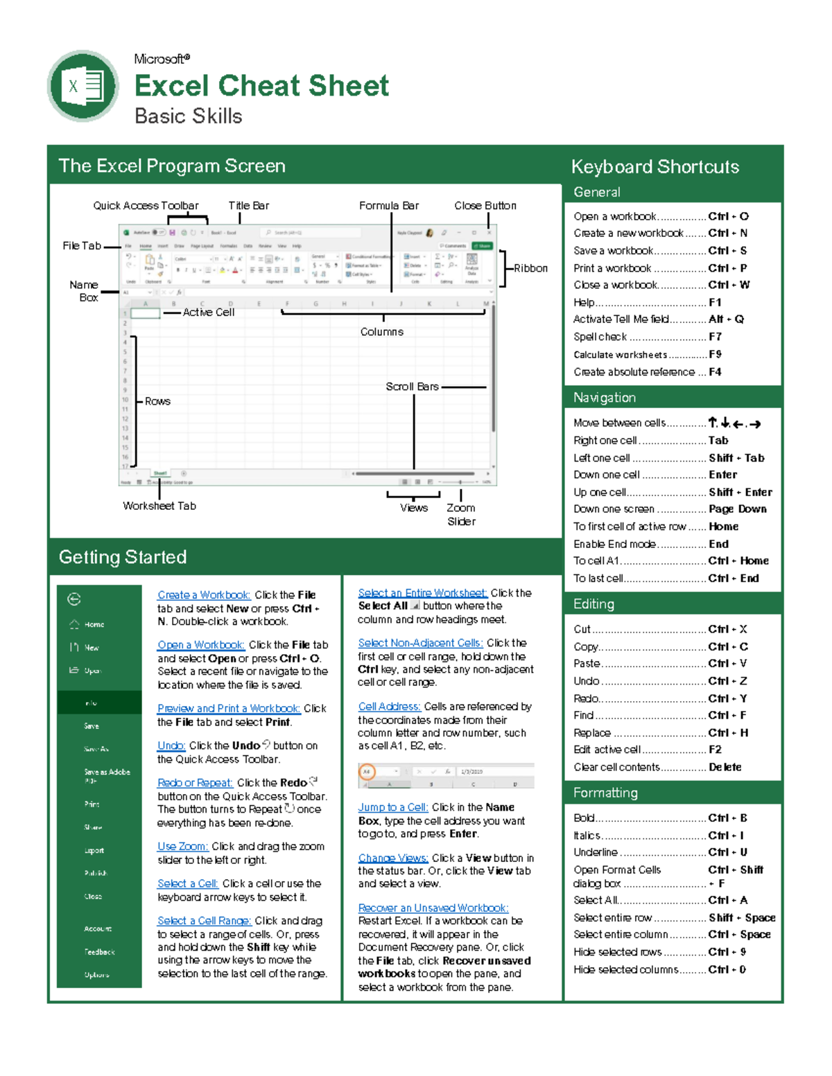 Excel Cheat Sheet: Essential Skills & Shortcuts for Beginners - Studocu