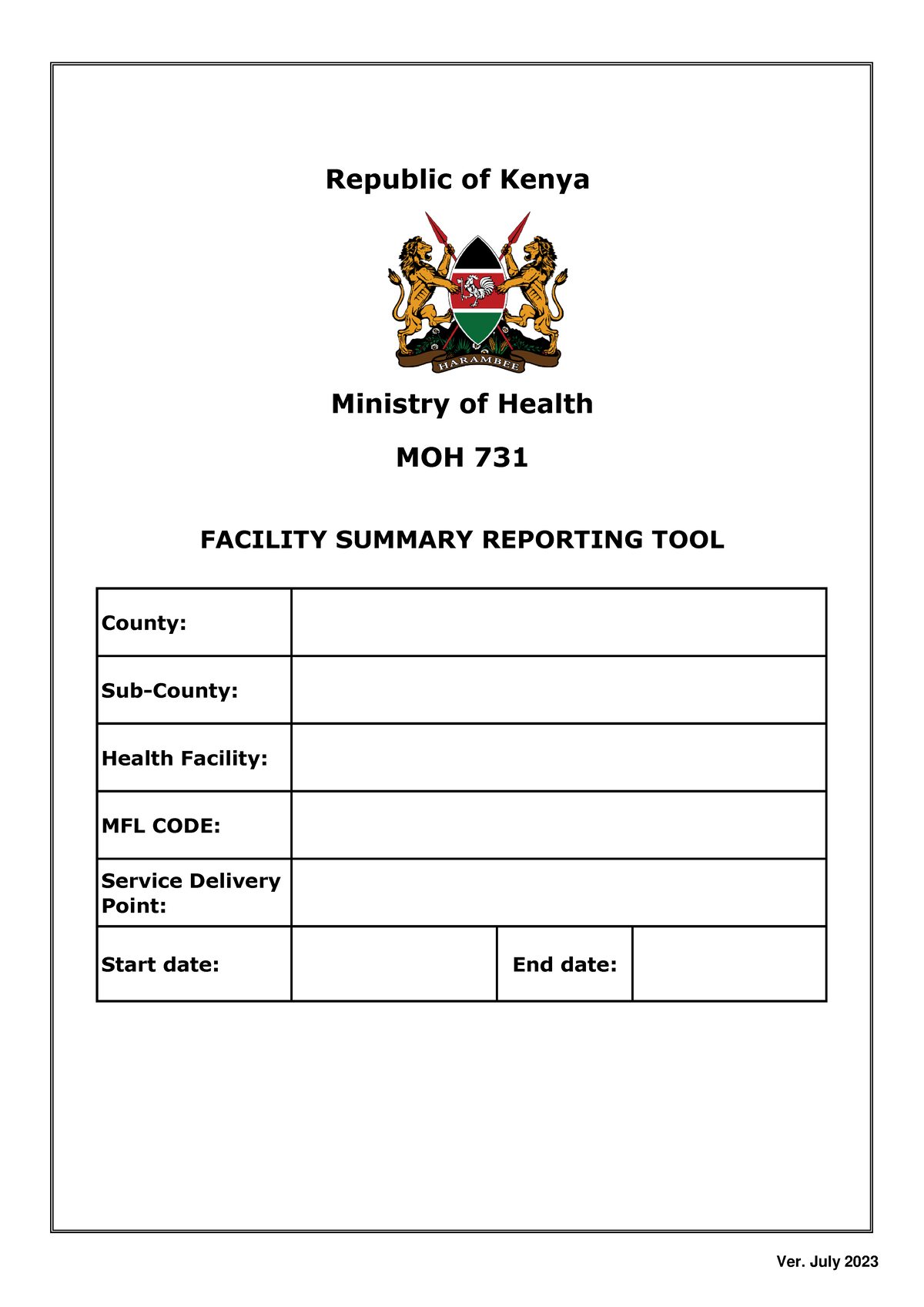 MOH 731 Facility Summary Reporting Tool - July 2023 - Studocu