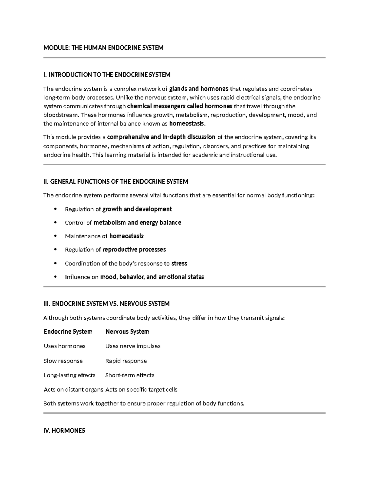 MODULE: HUMAN ENDOCRINE SYSTEM - OVERVIEW AND FUNCTIONS - Studocu