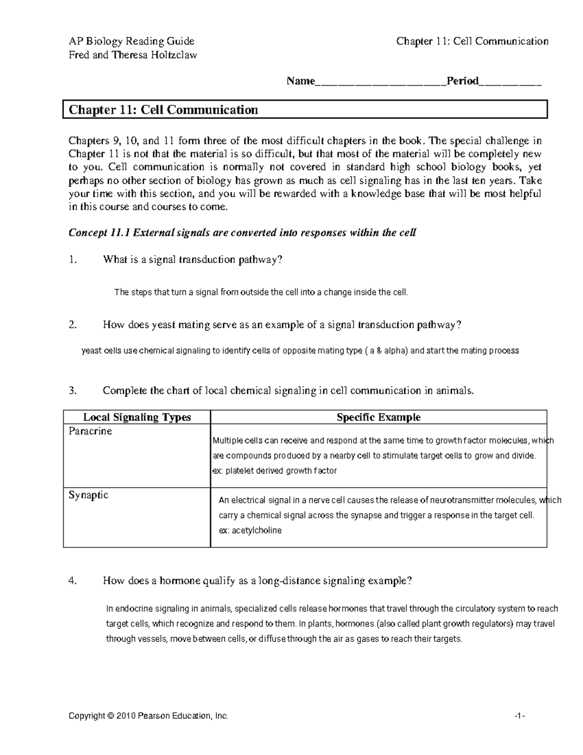 Chapter 11: Cell Communication and Signal Transduction Pathways - Studocu