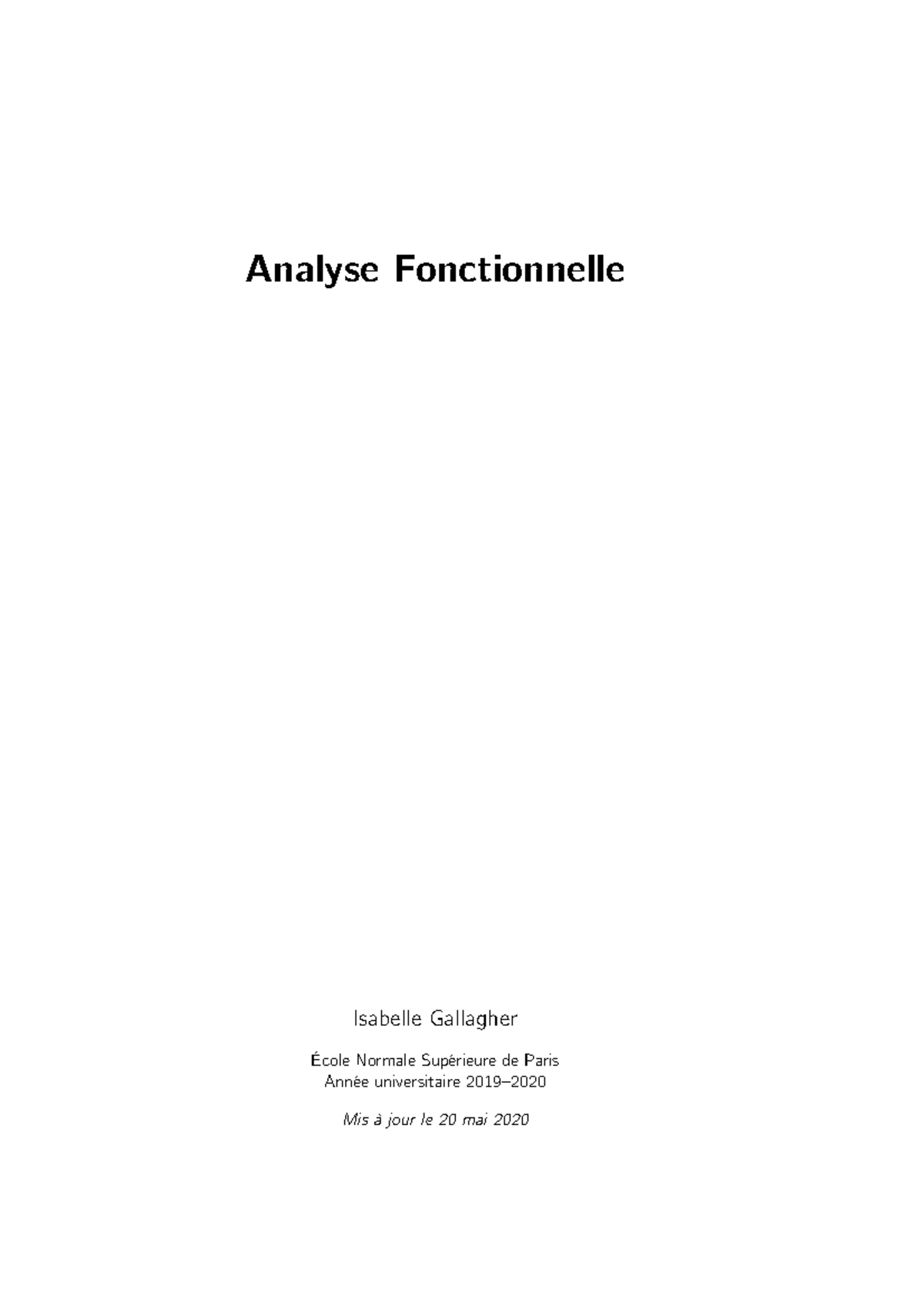 Analyse Fonctionnelle - Cours 2019-2020 d'Isabelle Gallagher - Studocu
