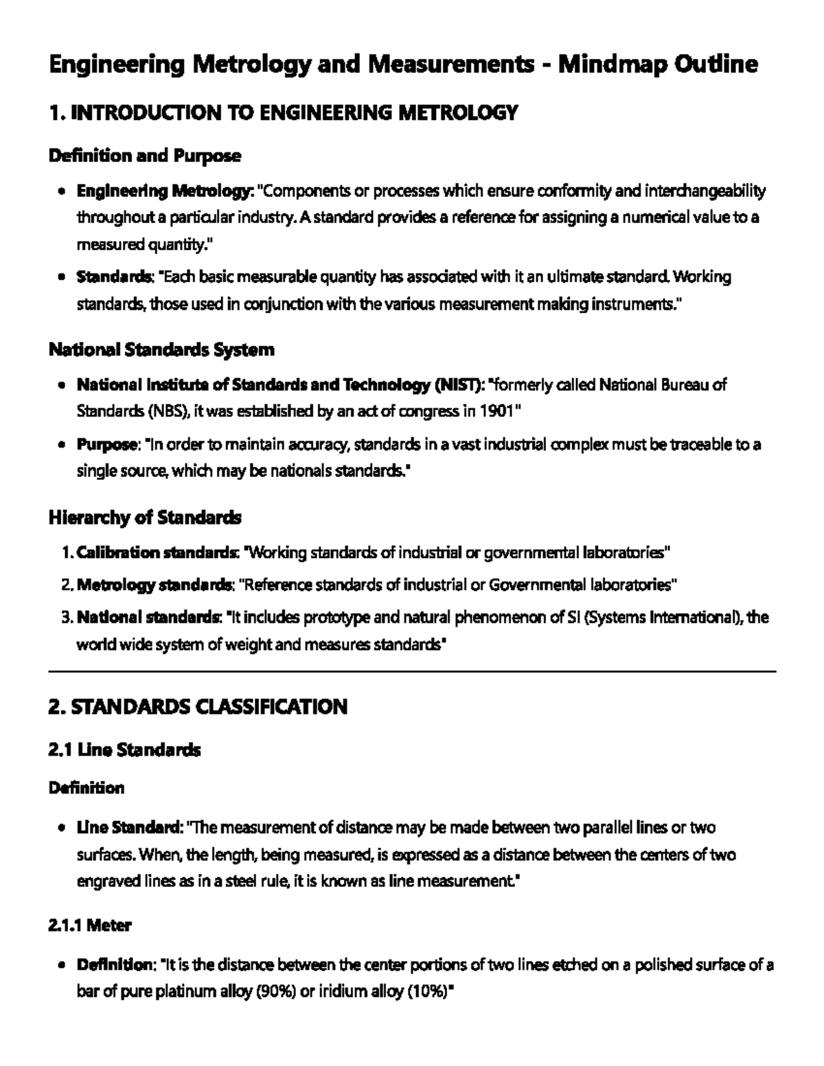 ENGR 101: Engineering Metrology & Measurements Mindmap Outline - Studocu