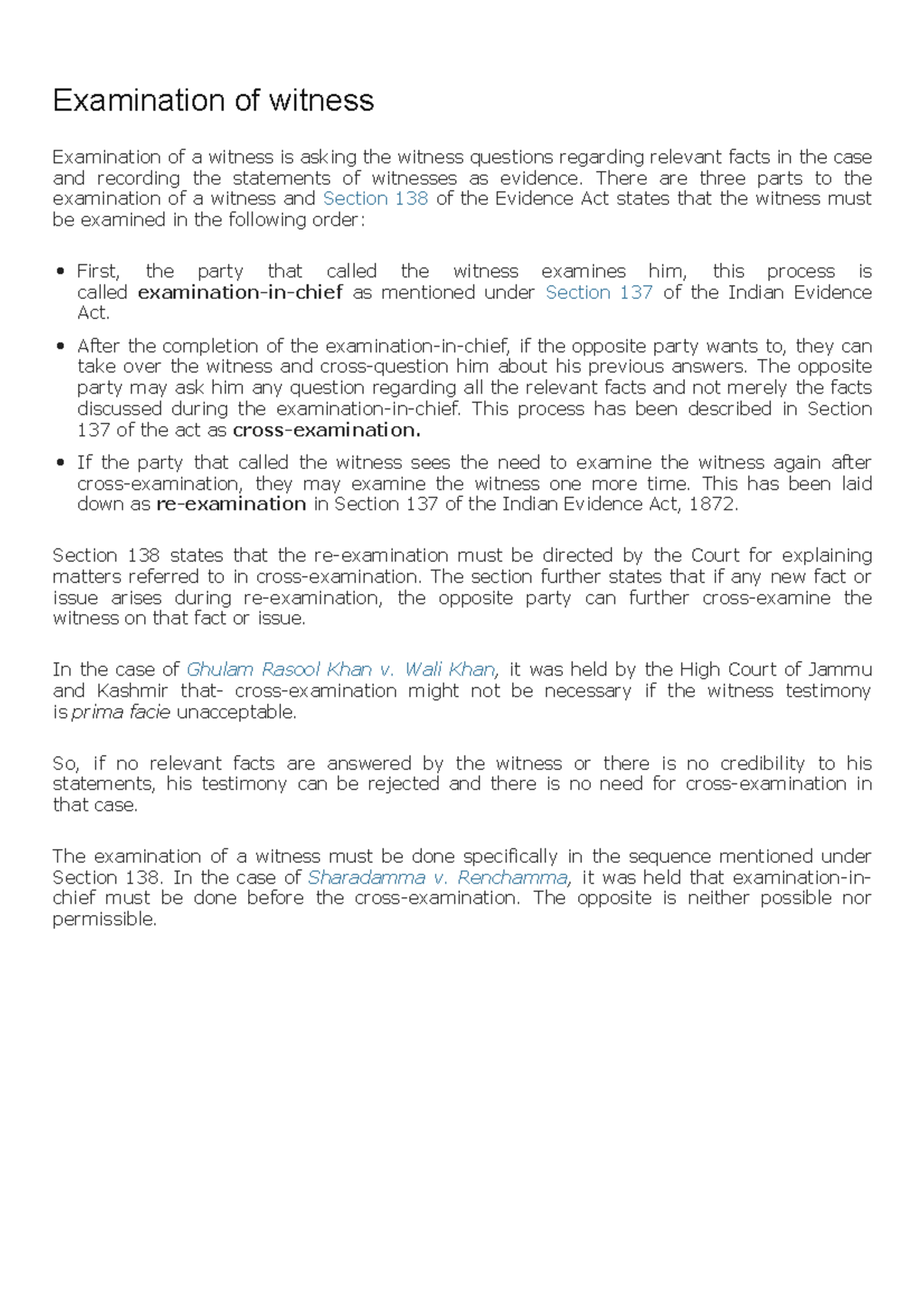Examination - exam notes - Examination of witness Examination of a ...