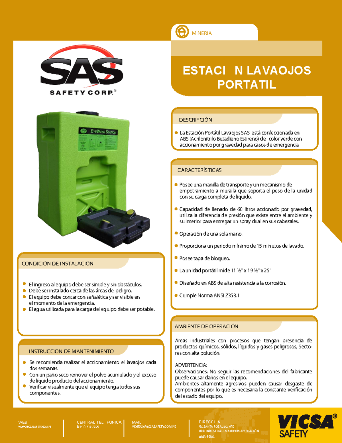 Ficha Técnica de la Estación Lavaojos Portátil SAS - Descripción y ...