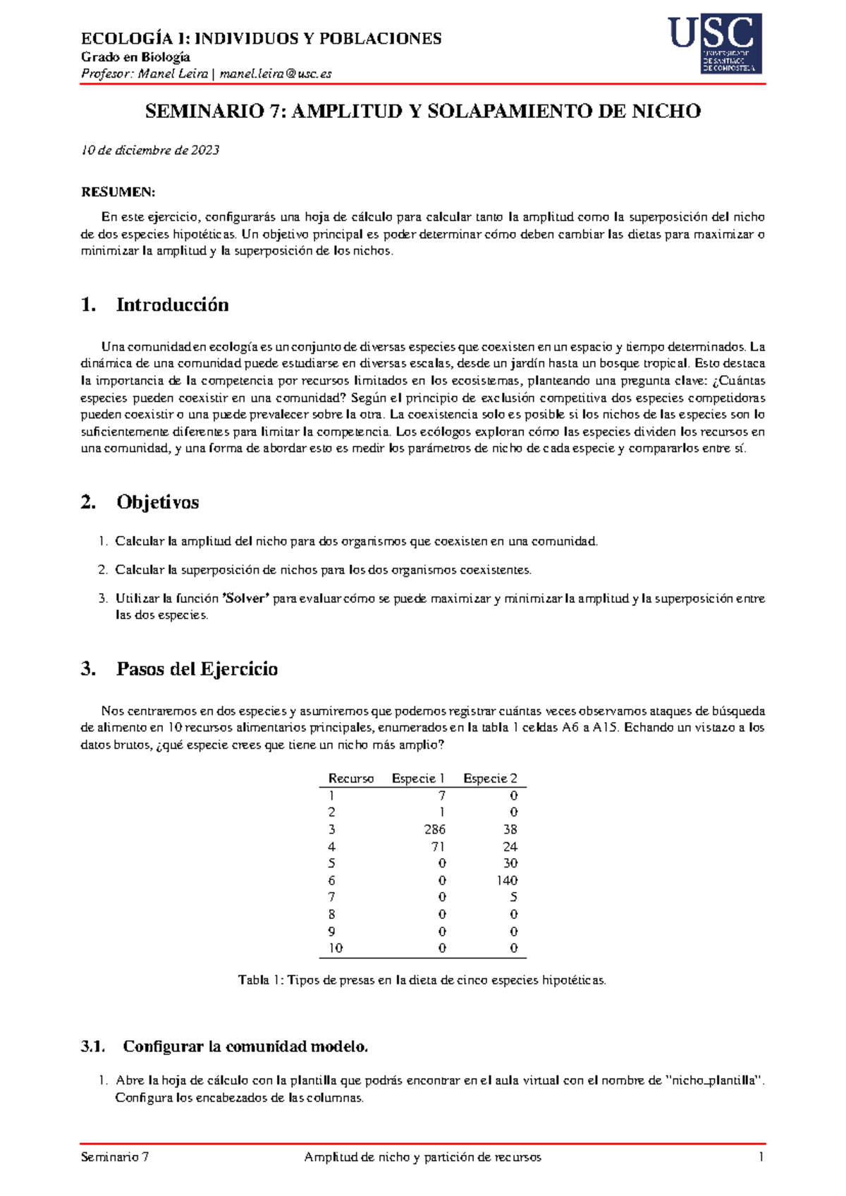 Seminario 7 Amplitud y solapamiento de nicho - ECOLOG ́IA I: INDIVIDUOS ...