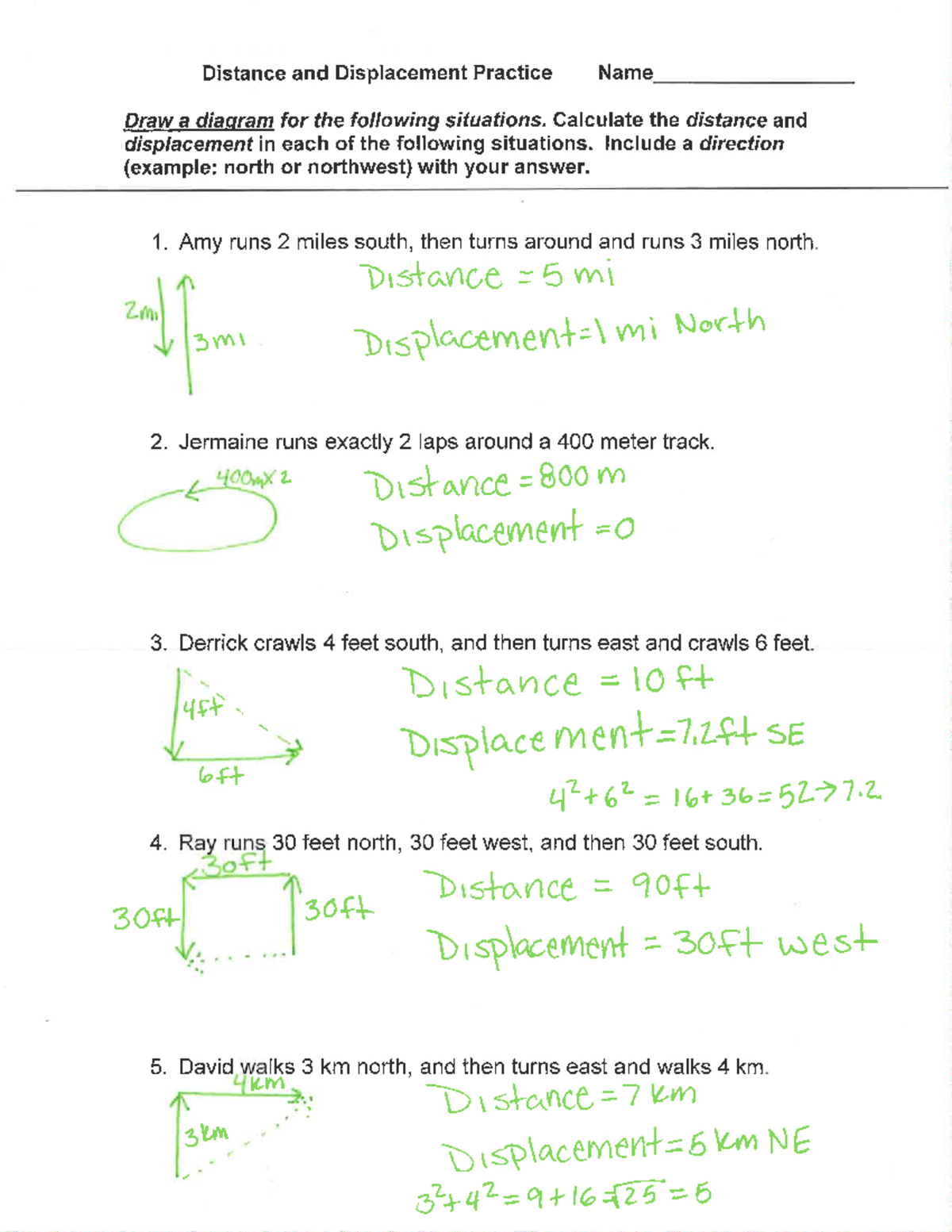 Distance and Displacement Practice (Distance-and-Displacement-Pkt-Key ...