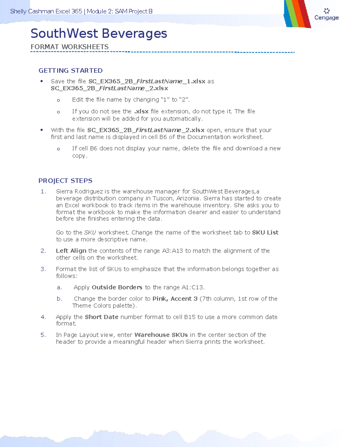 Shelly Cashman Excel 365 Module 2: SAM Project B Instructions - Studocu