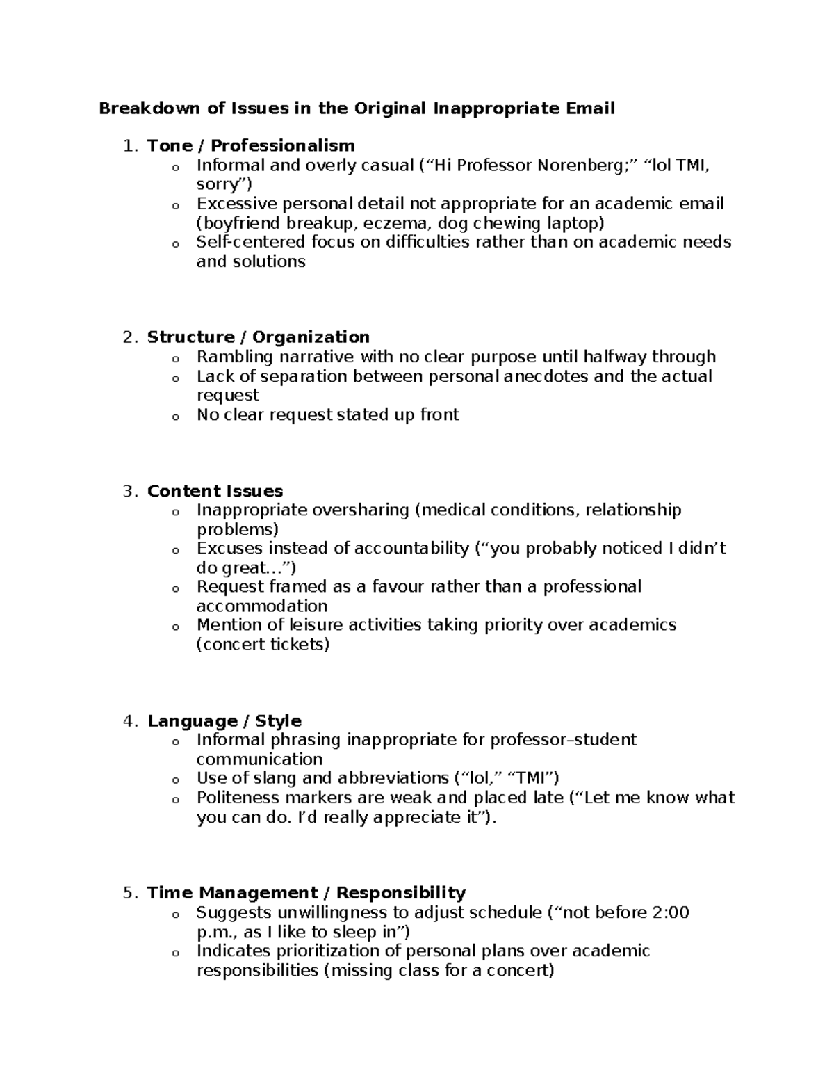 Analysis of Issues in Inappropriate Email Communication - Studocu