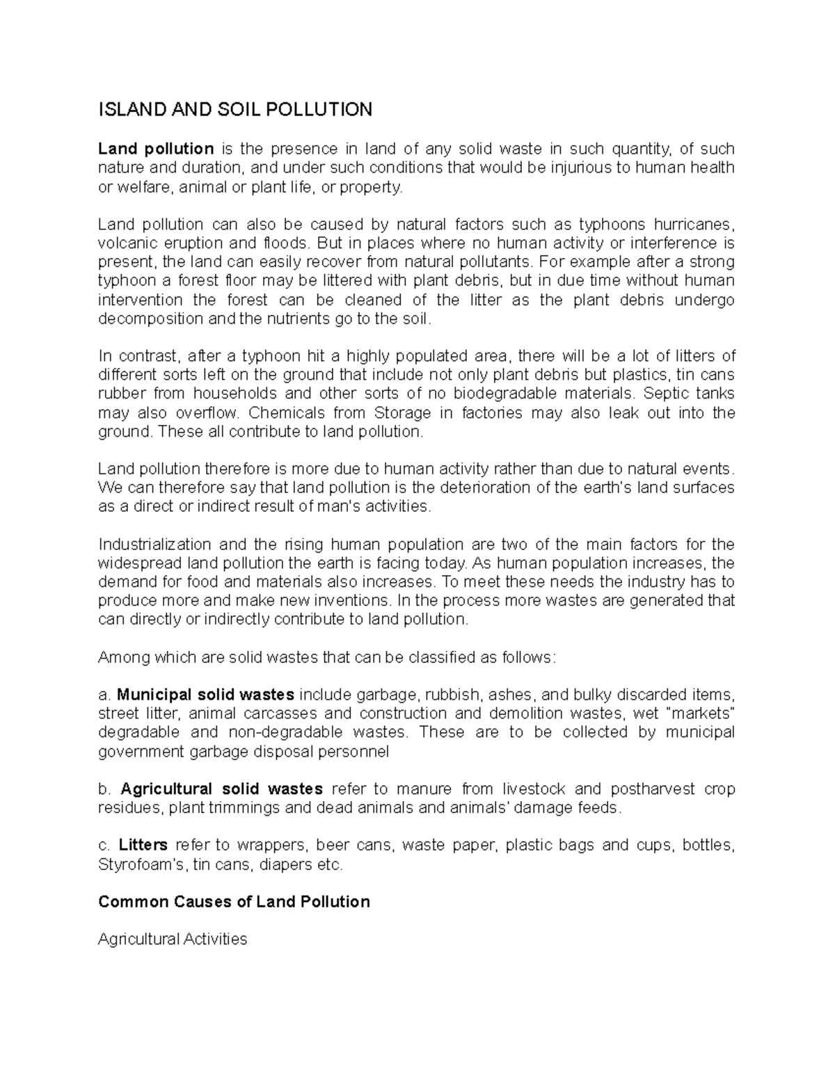 Land & Soil Pollution: Causes, Effects, and Solutions - Studocu