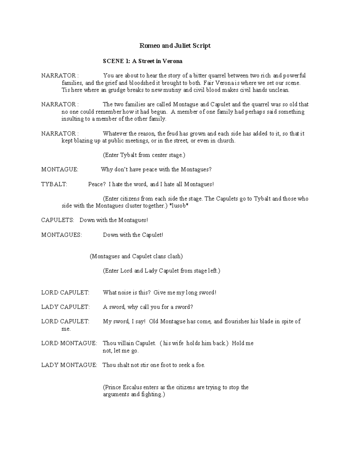 Romeo and Juliet Script: Act 1 to Act 5 Summary and Analysis - Studocu